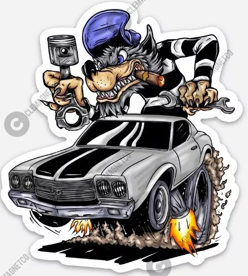 Chevy Fan Sticker - Chevrolet Chevelle Wolf Piston Muscle Rat Ratfink ...