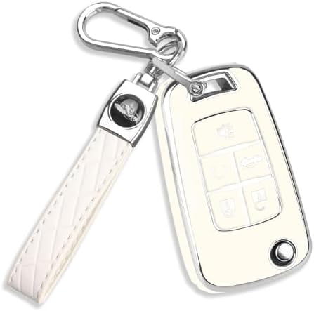 for Chevy Key Fob Cover with Leather Keychain Chrome Silver Trim Soft ...