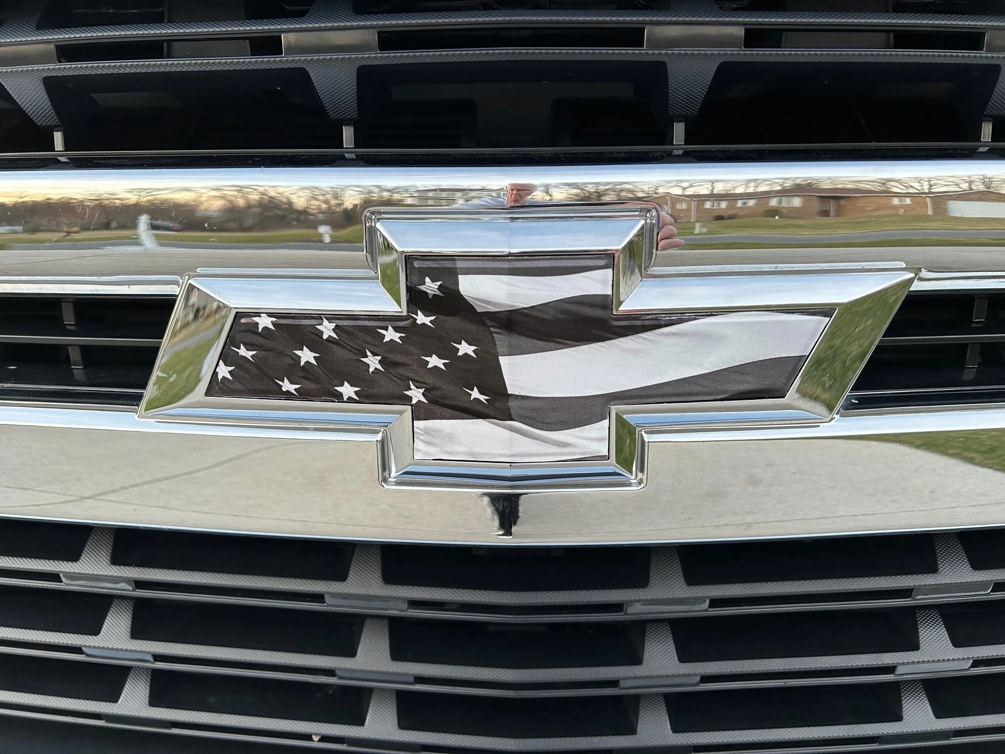 Chevy Silverado Black American Flag Grille Gate Bowtie Overlay Decals ...