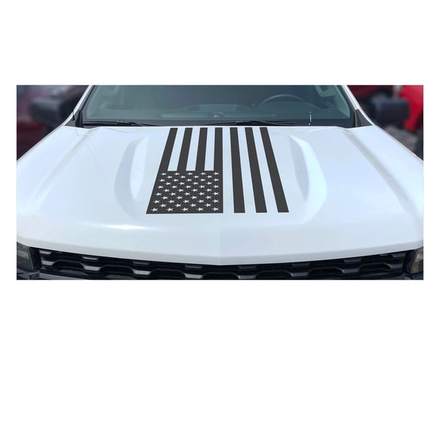 Chevy Silverado Matte Black American Flag Hood Decal Graphic 2019-2026 ...