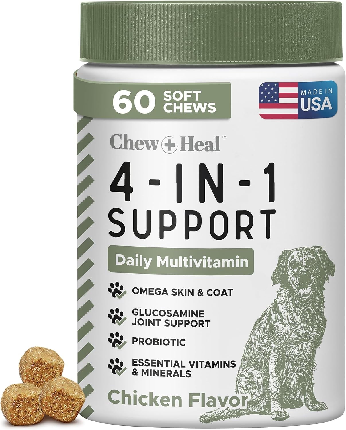 Chew + Heal Dog Vitamin - 60 Chews - Multivitamin with Probiotics ...