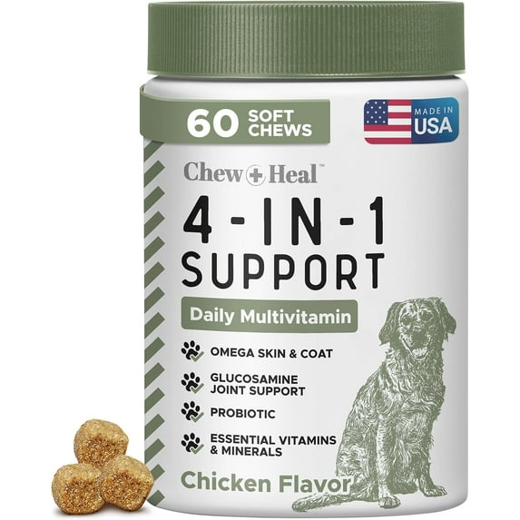 Chew + Heal Dog Vitamin - 60 Chews - Multivitamin with Probiotics ...