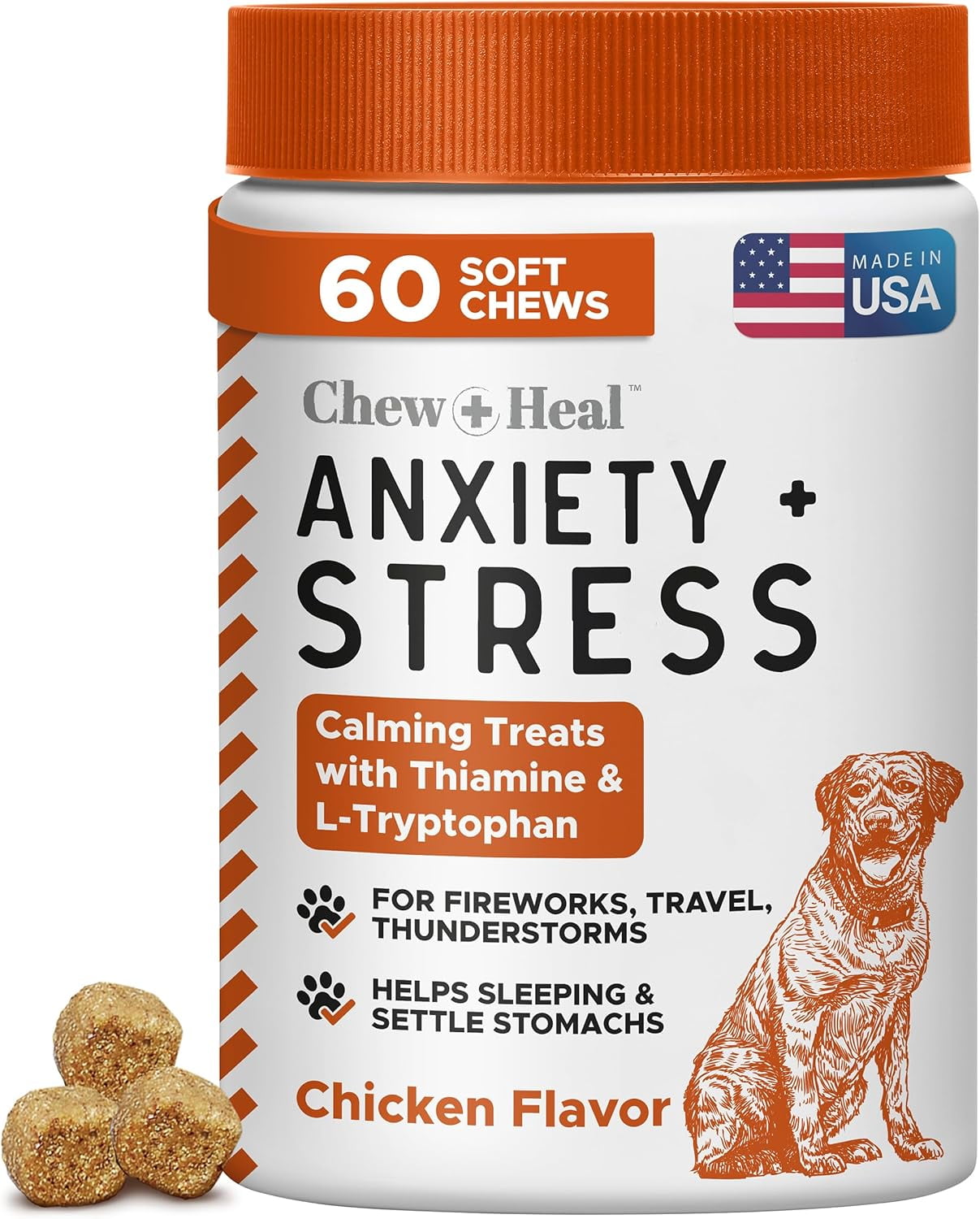 Chew + Heal Dog Calming Treats - 60 Soft Chews, Anxiety Supplement with ...