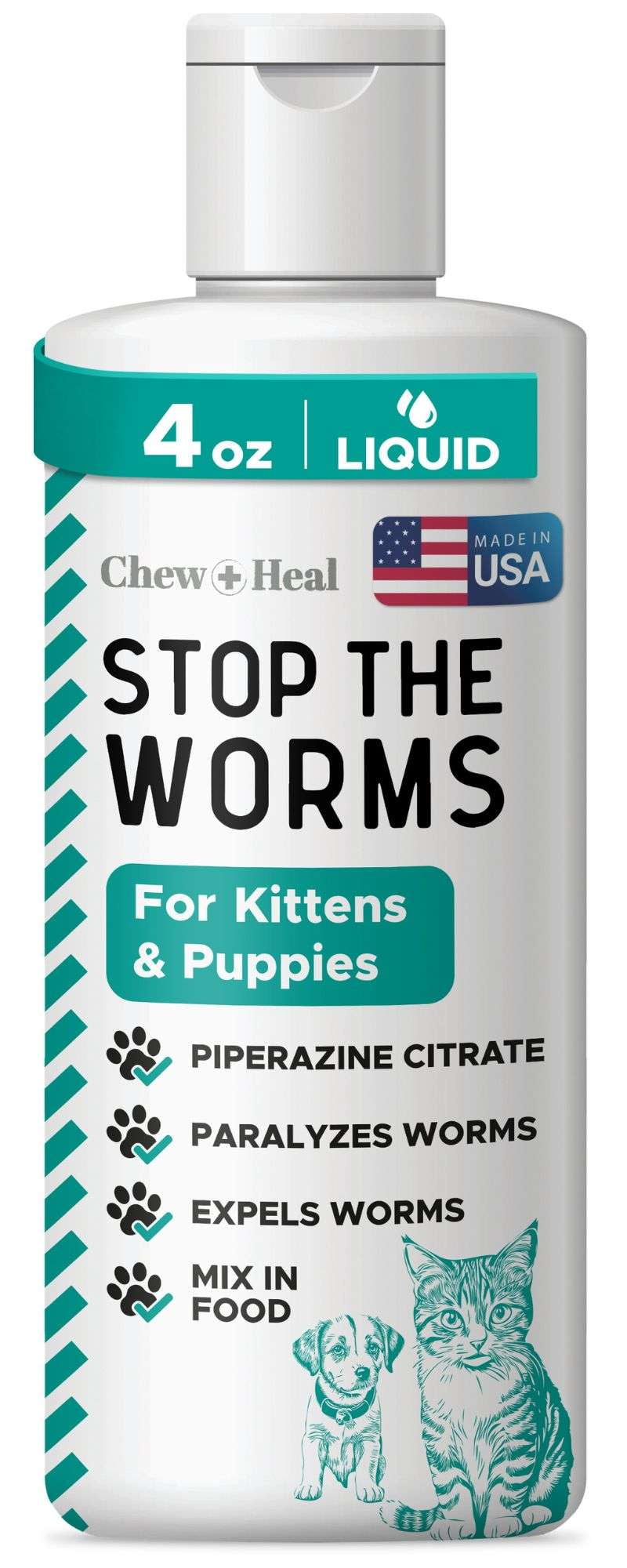 Chew + Heal, Cat and Dog Dewormer, 4 oz, Supports Roundworm Relief ...