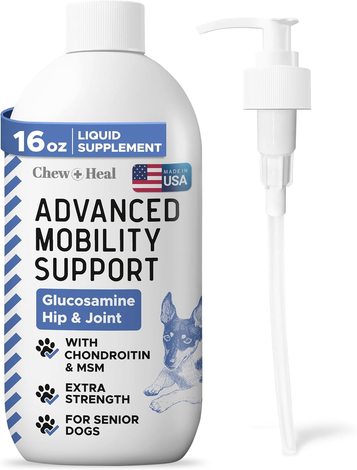 Chew + Heal Liquid Hip and Joint Supplement for Dogs Liquid Glucosamine ...