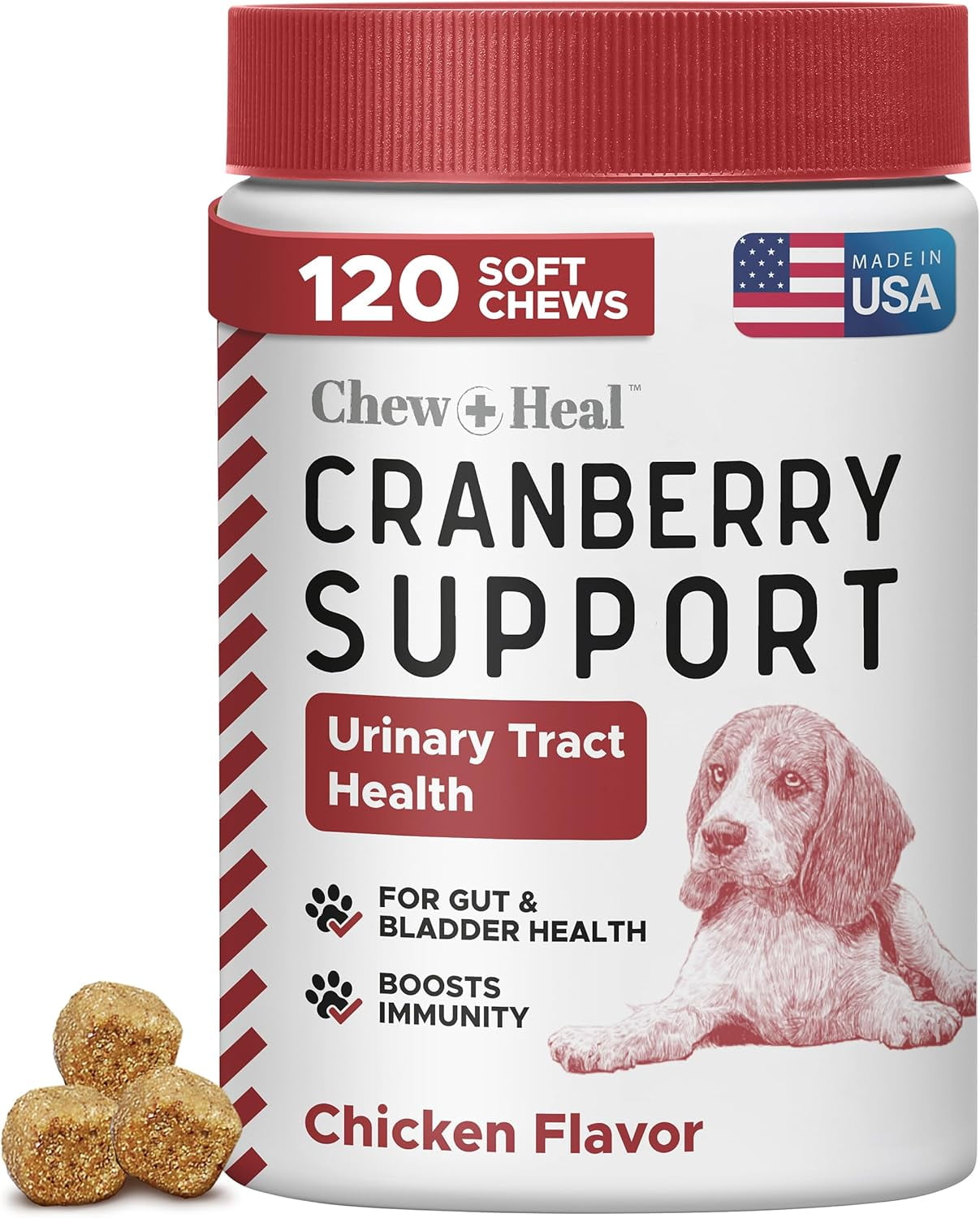 Chew + Heal UTI Treatment Cranberry Chews for Dogs, Supports Urinary ...