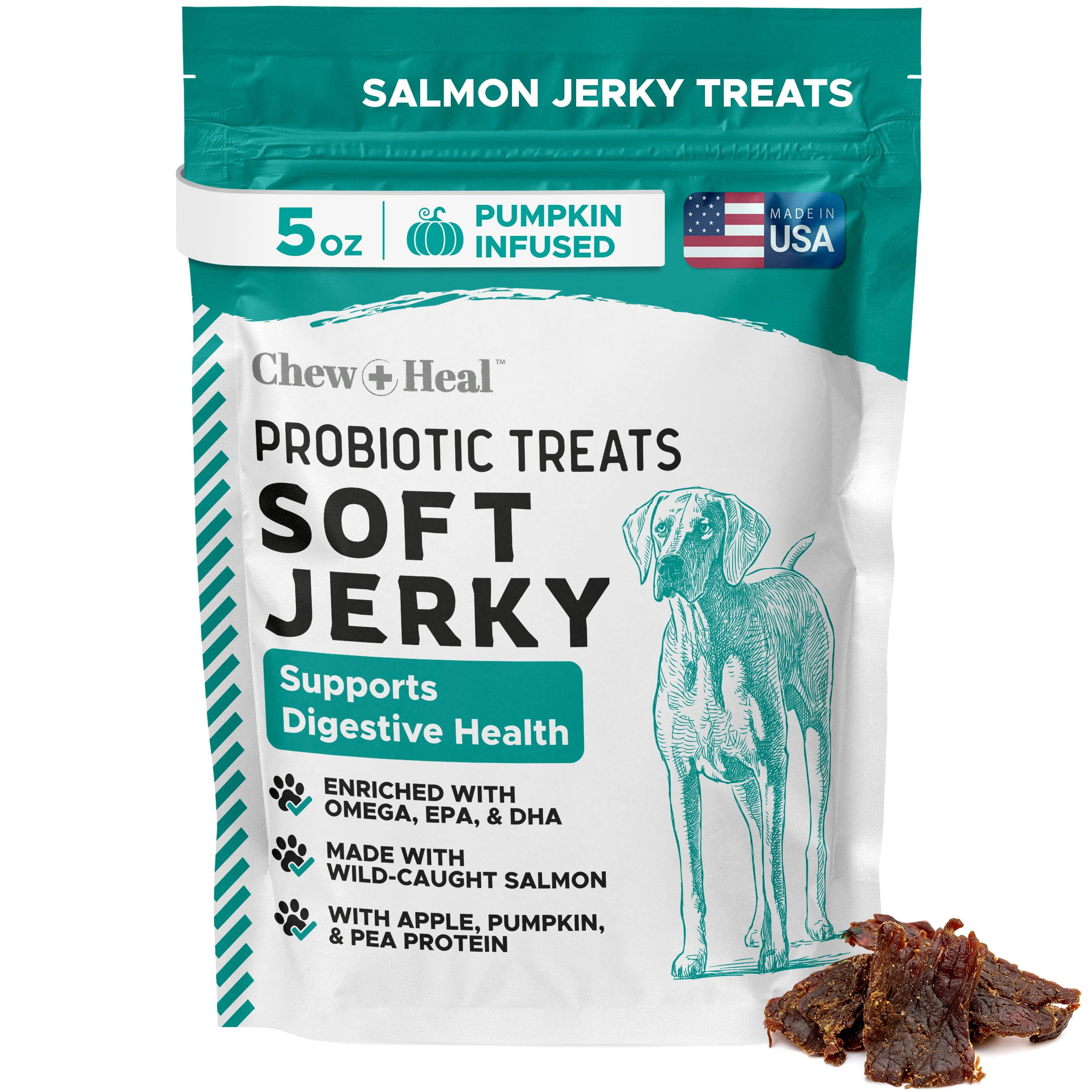 Chew + HealITSC Labs Probiotic Salmon Jerky Dog Treats - 5 oz of Wild Caught Alaskan Salmon ...