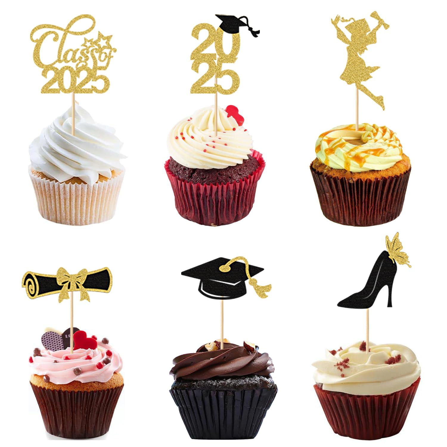 Chewarelly 24 Pack 2025 IFF17 Congrats Grad Cupcake Toppers Set ...