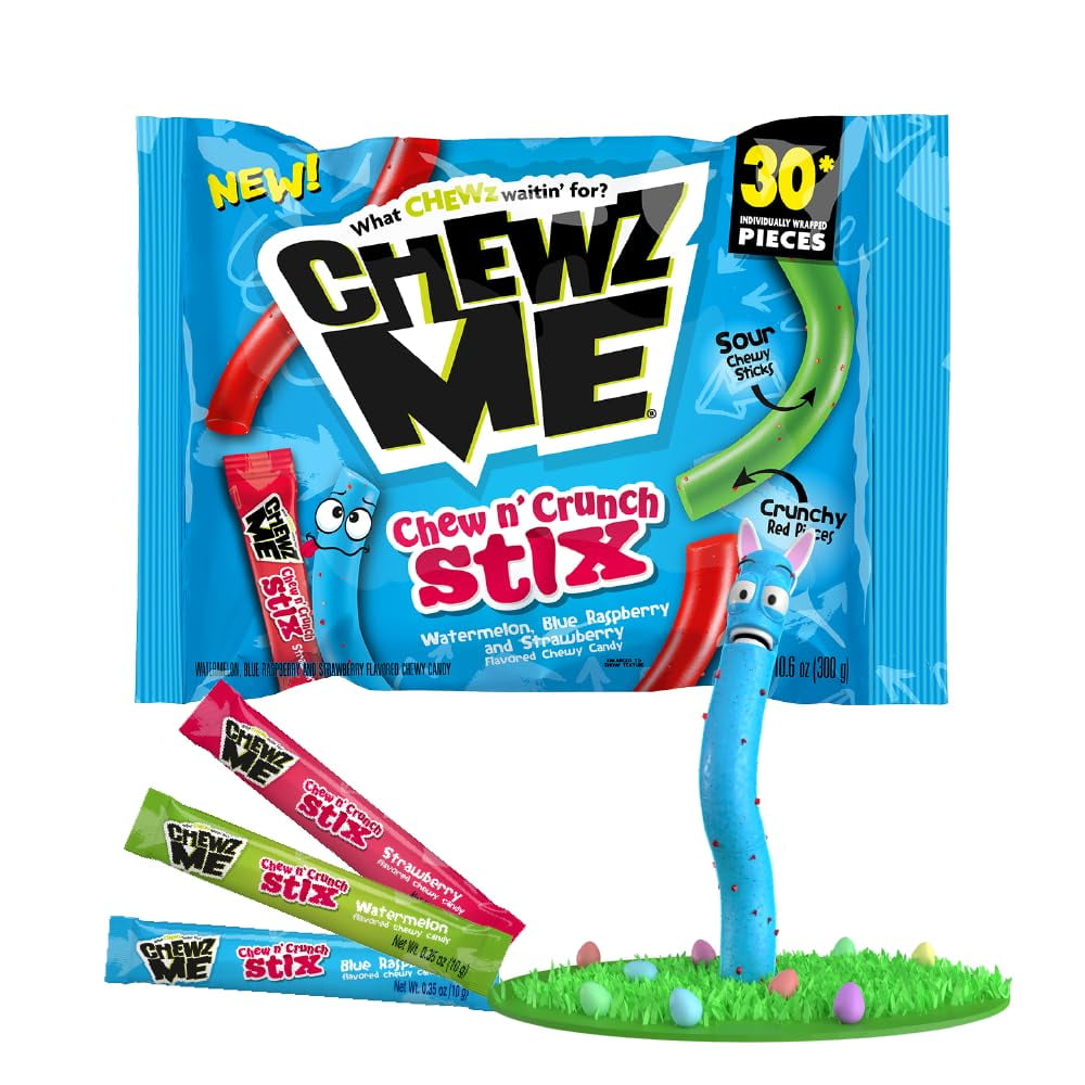 ChewzMe Chew N' Crunch Stix - Tangy Chewy Candy Sticks studded w ...