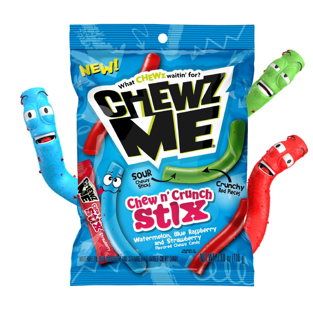 ChewzMe Chew N' Crunch Stix - Tangy Chewy Candy Sticks studded w ...