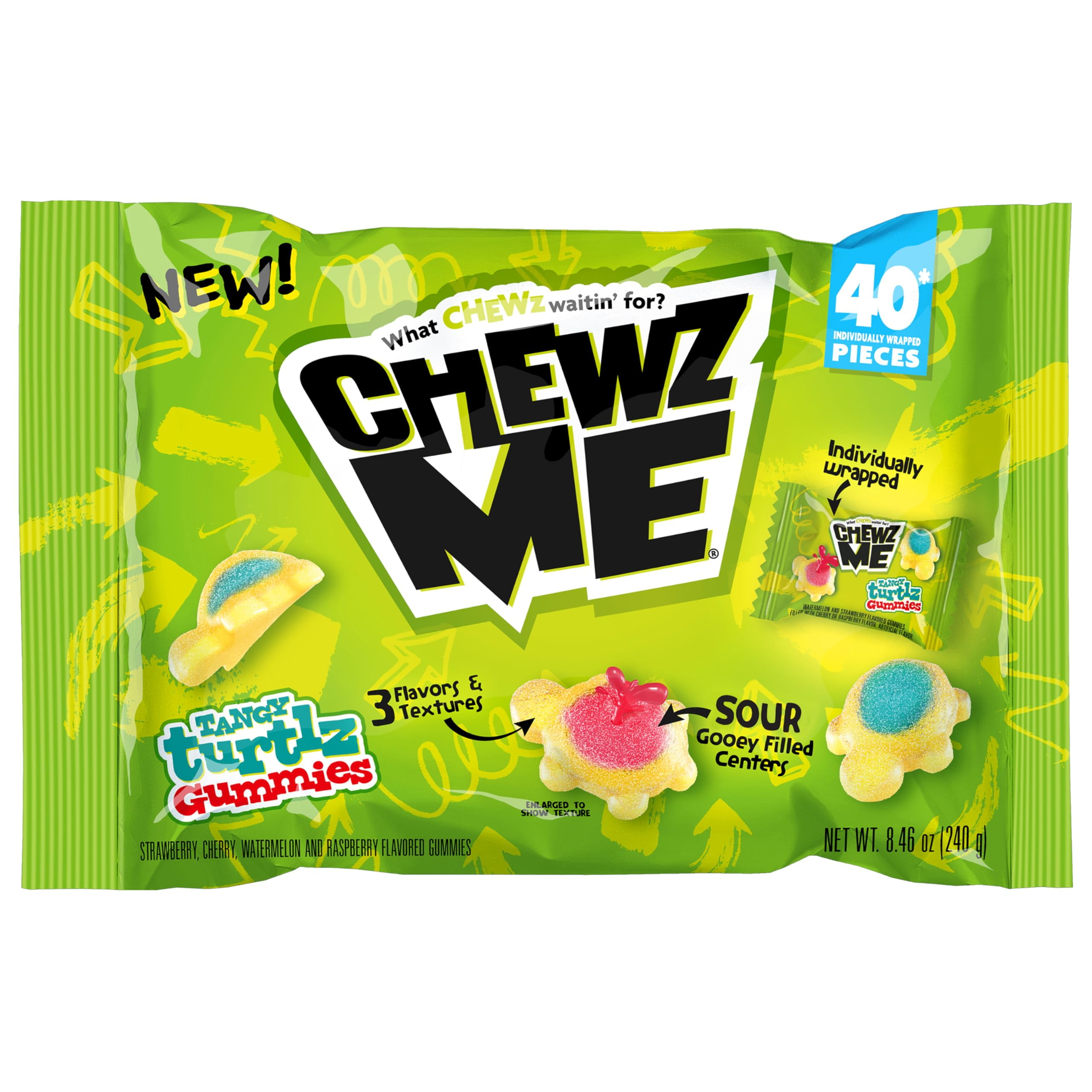 ChewzMe Tangy Turtlz Gummies, Individually MDA05 Wrapped Turtle Shaped ...