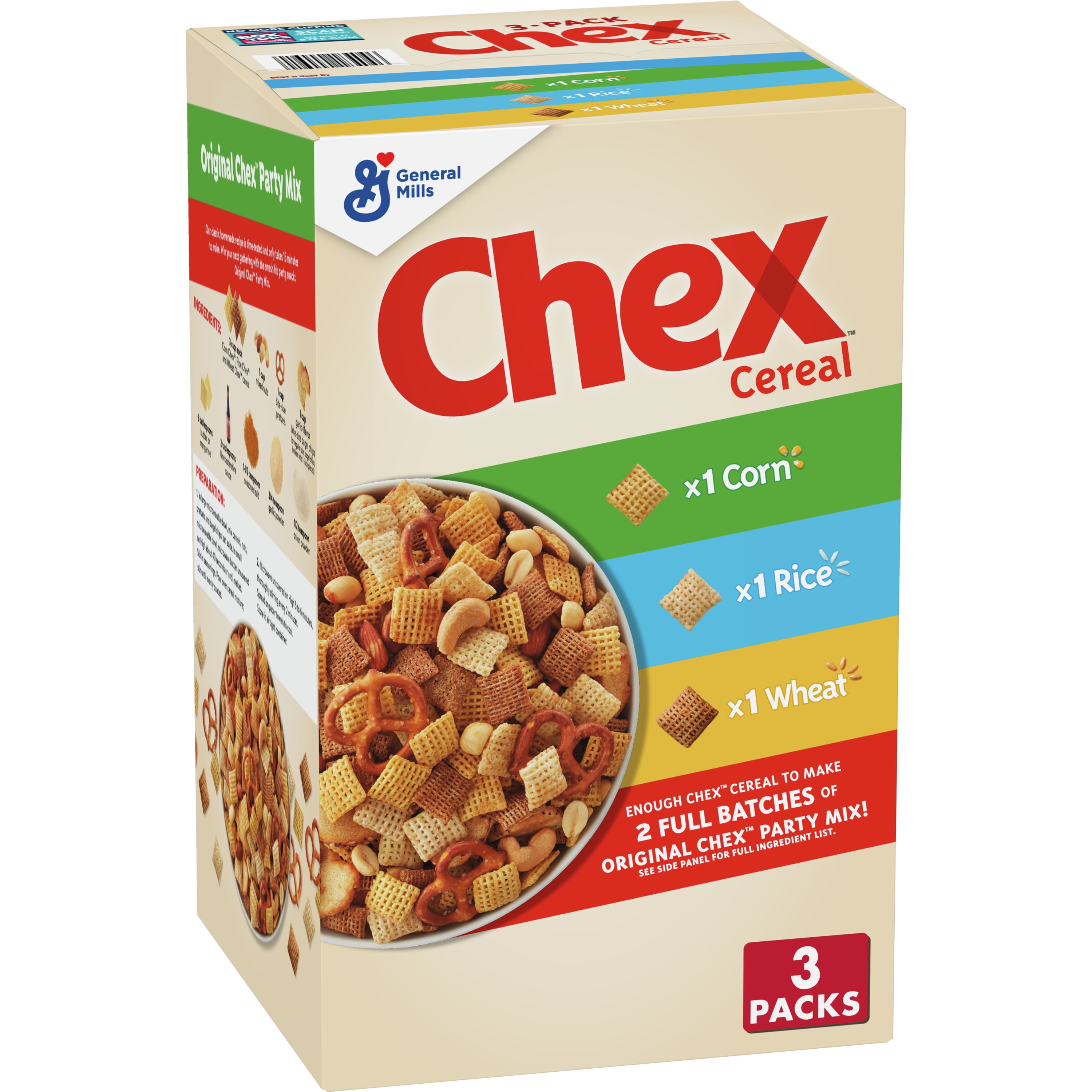 Chex Cereal Party Mix Variety Pack, Corn, Rice and Wheat Chex, 36.5 oz ...