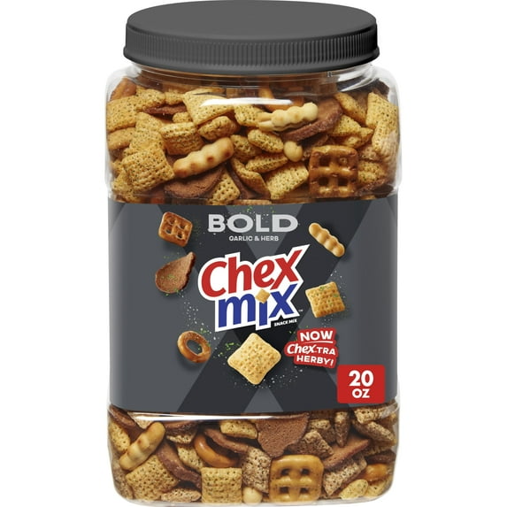 Chex Mix Bold Garlic AIF9 and Herb Snack Mix, Snack Tub, 20 oz ...