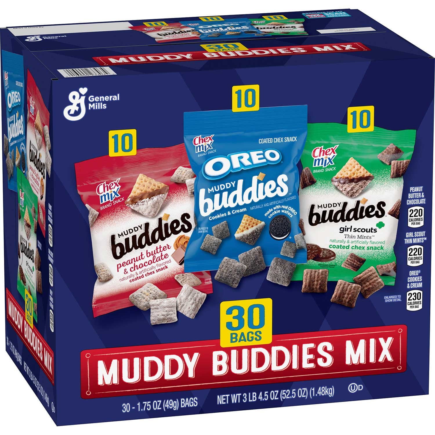Chex Mix Muddy Buddies Snack Mix Variety Pack, Snack Bags, 30 Ct, 52.5 ...