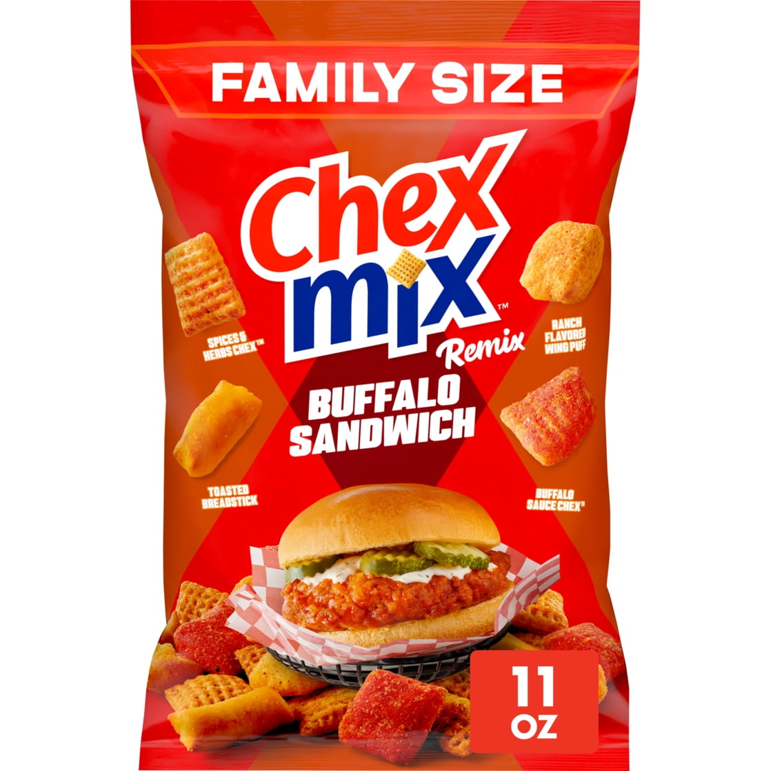 Chex Mix Remix Buffalo Sandwich Snack Mix, Snack Bag, Family Size, 11 ...