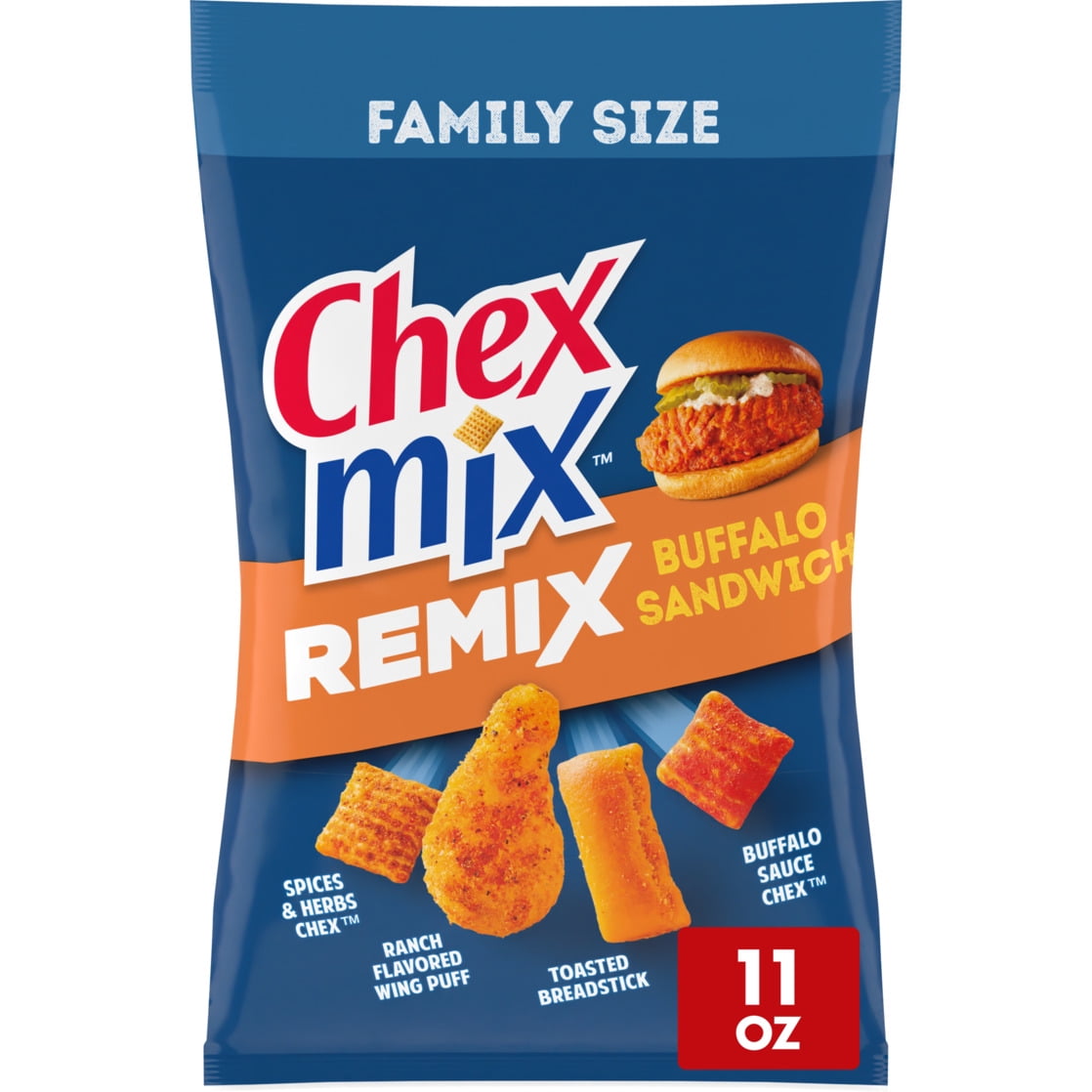 Chex Mix Remix Buffalo Sandwich Snack Mix, Snack Bag, Family Size, 11 ...