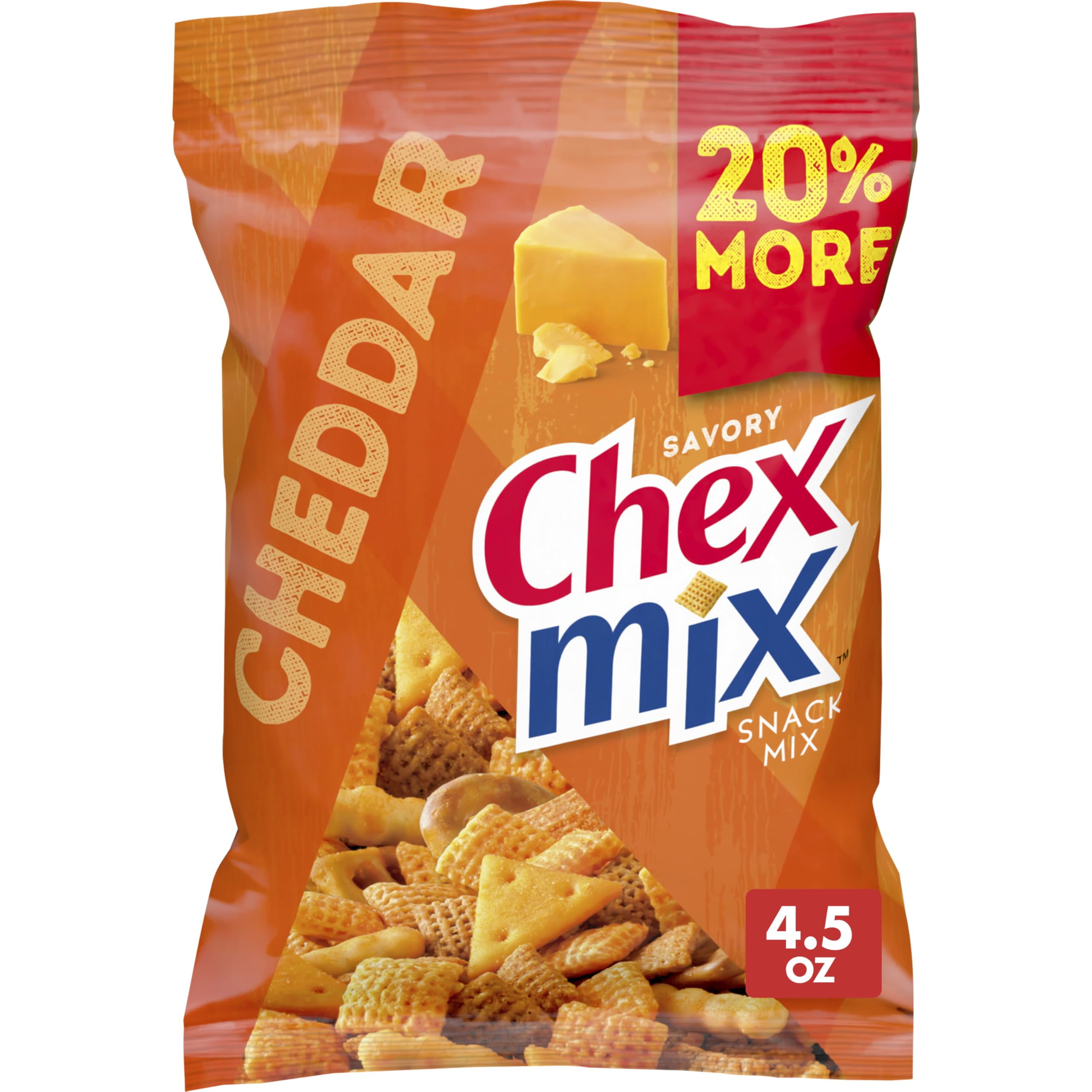 Chex Mix Savory Cheddar Snack Mix, Bold & Crunchy Cheese Snack, 4.5 OZ ...
