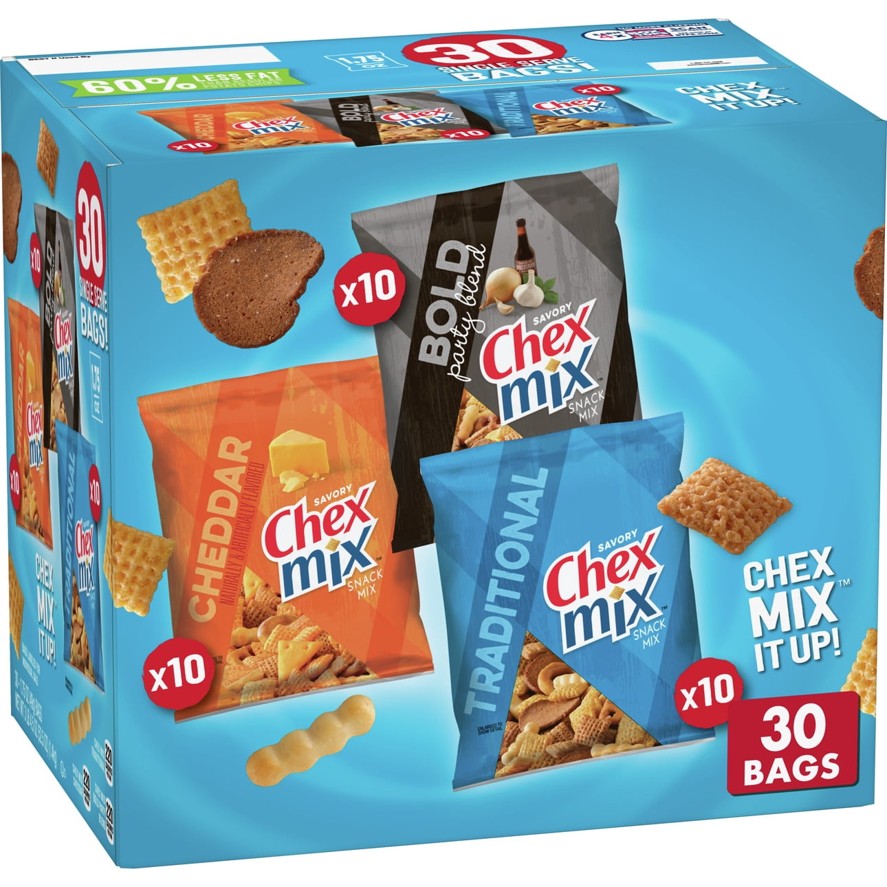 Chex Mix Snack Mix, Variety Pack, Savory Snack Bags, 52.5 oz, 30 ct ...
