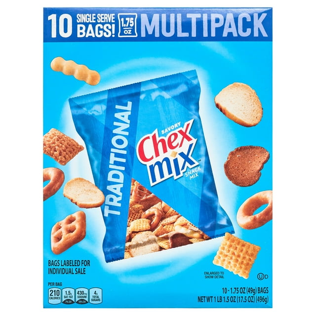 Chex Mix Snack Party Mix, Traditional, Multipack, Pub Mix Snack Bags ...
