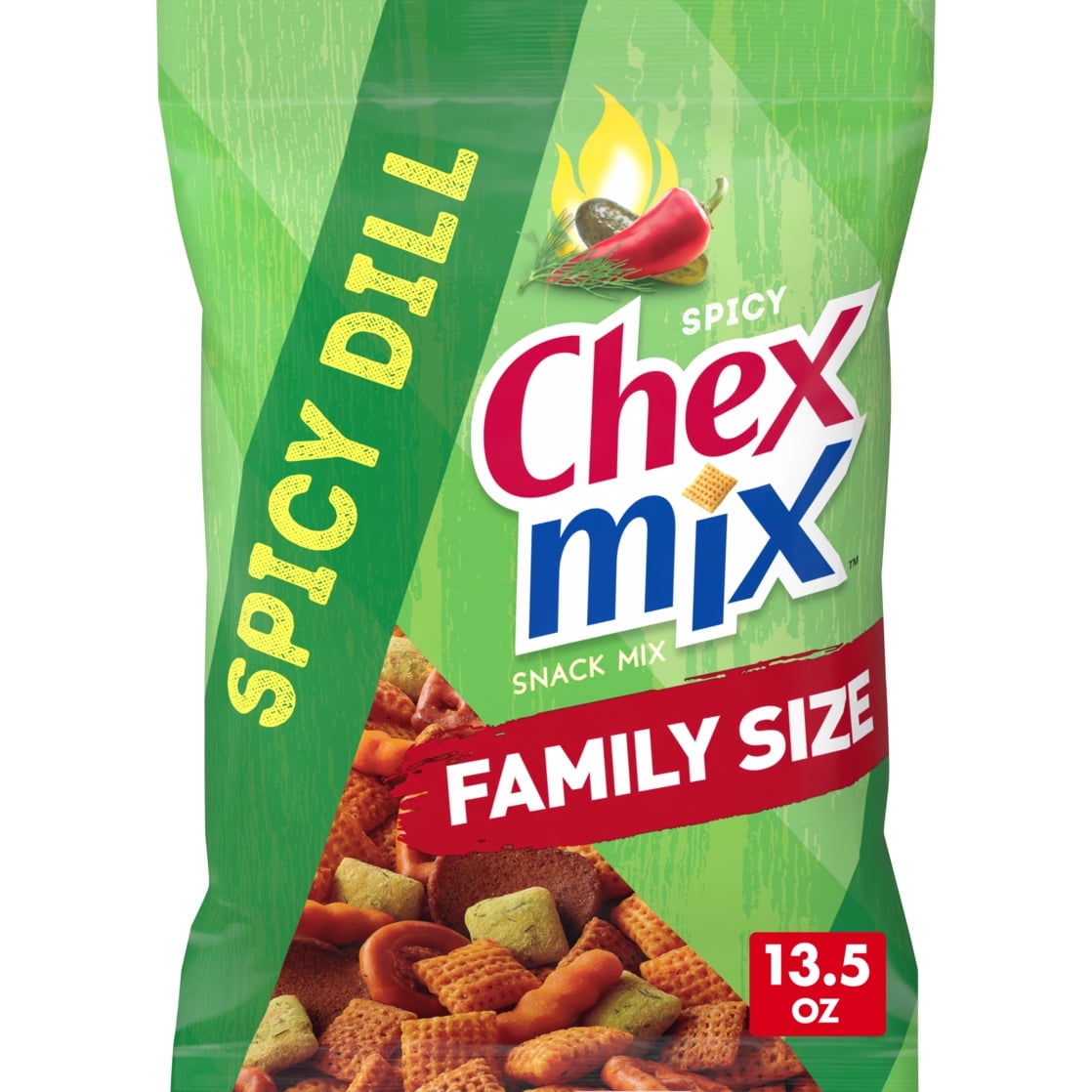 Chex Mix Spicy Dill Savory Snack Mix, Family Size Snack Bag, 13.5 oz ...