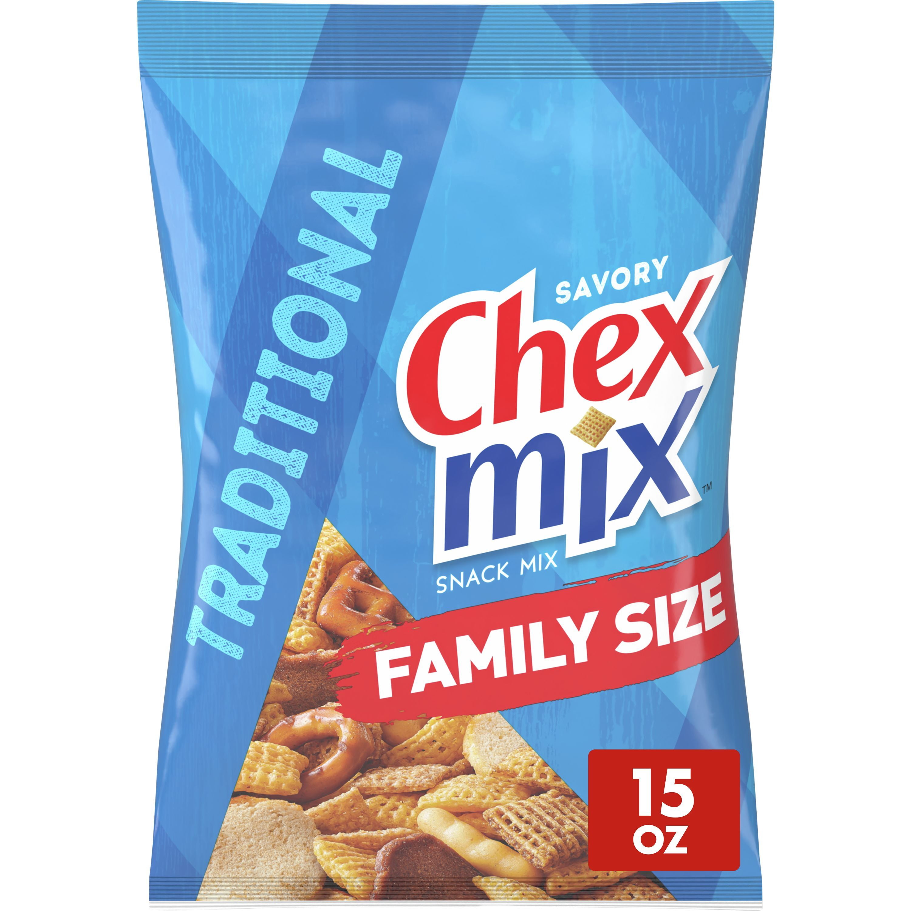 Chex Mix Traditional Savory Snack Mix, Family Size, 15 oz Bag - Walmart ...