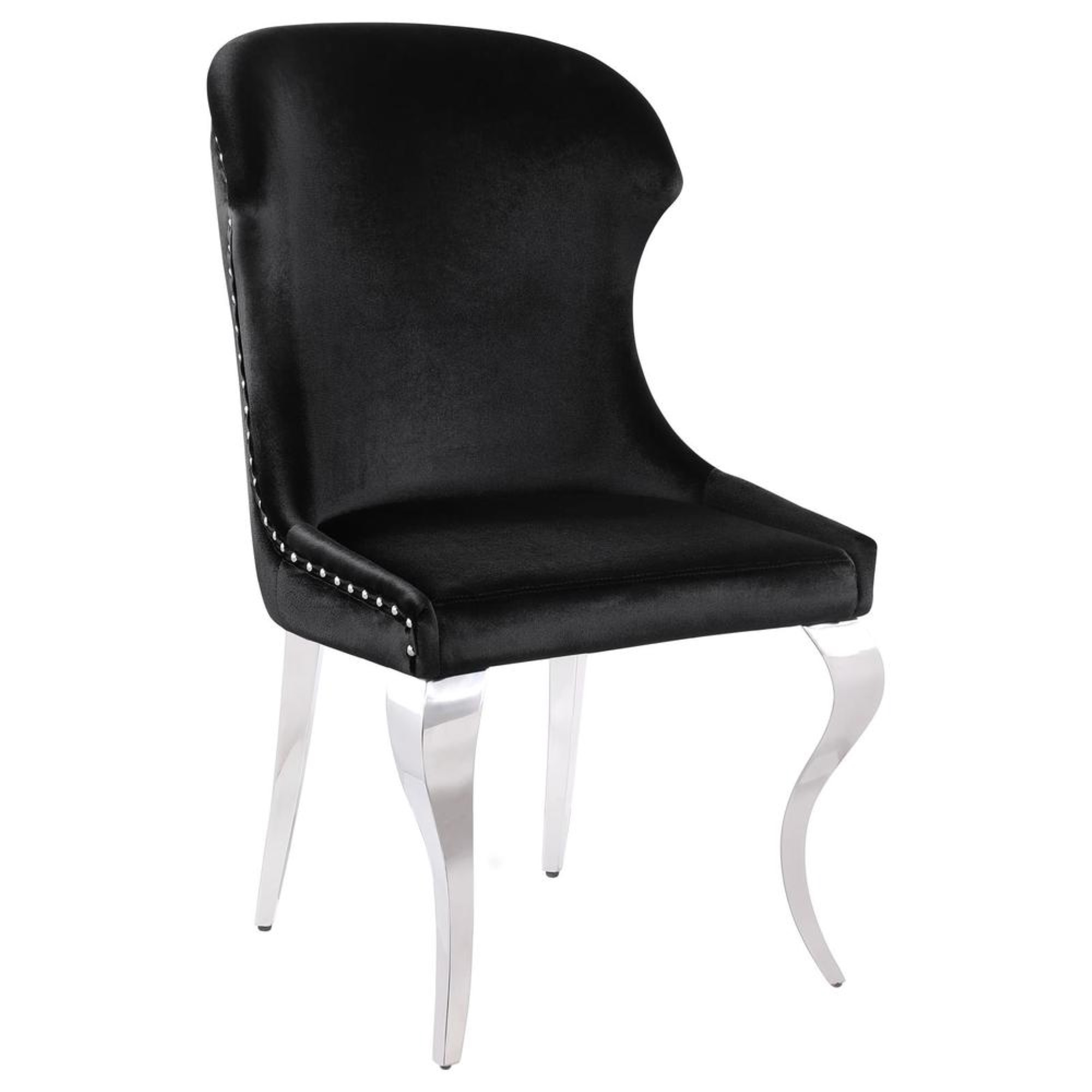 Upholstered Wingback Side Chair with Nailhead Trim Chrome and Black ...