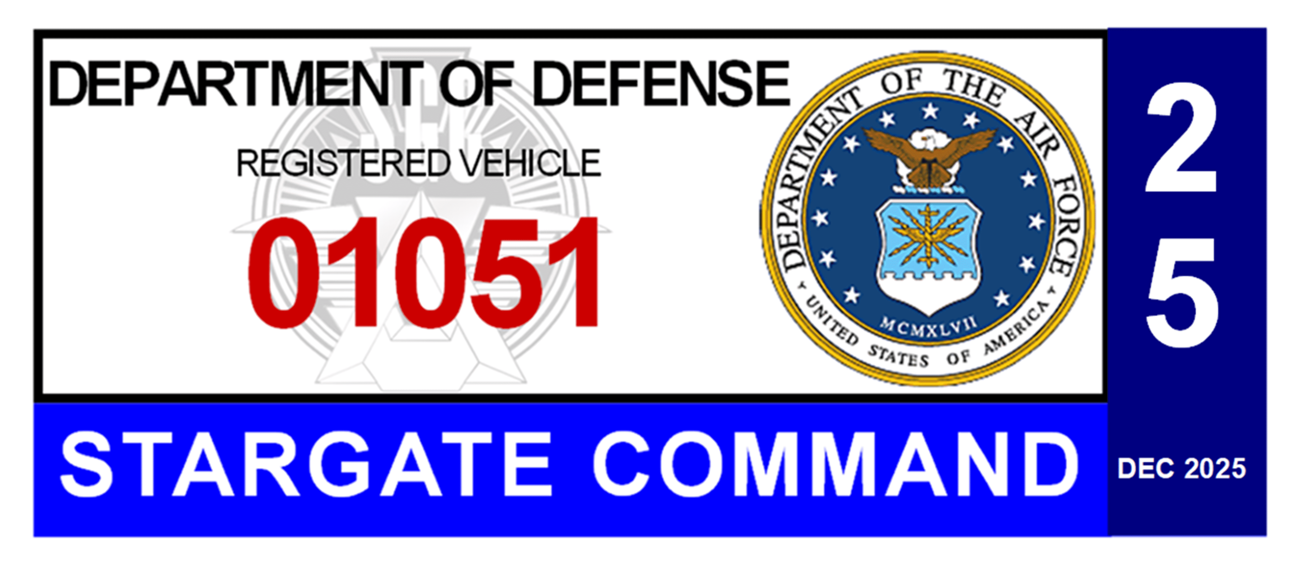 Cheyenne Mountain Military Base DD-2220 Parking Decal Stargate SG1 ...