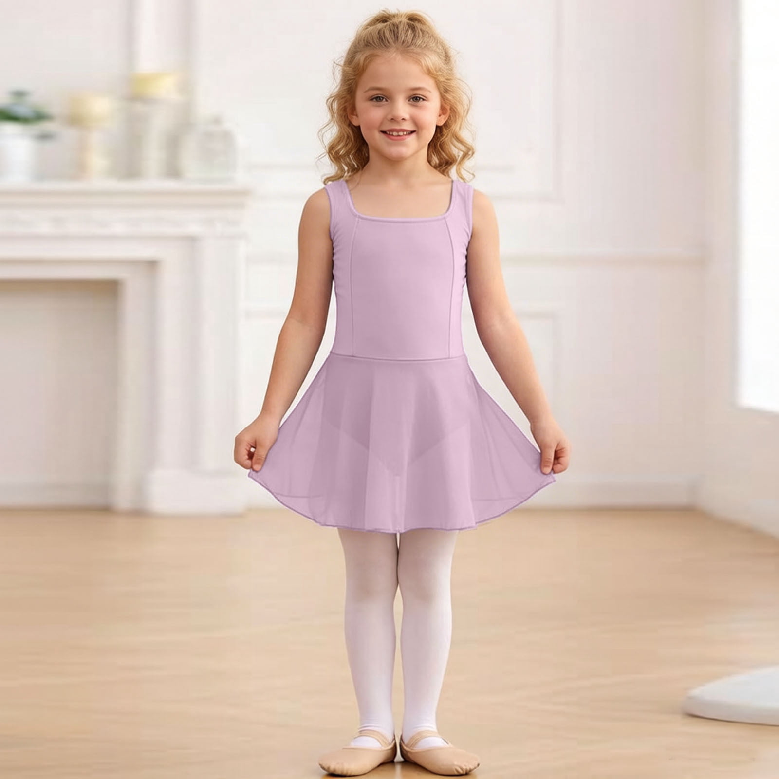 Cheytotty Kids Dance Dress, Solid Color Round Neck, Summer Practice ...