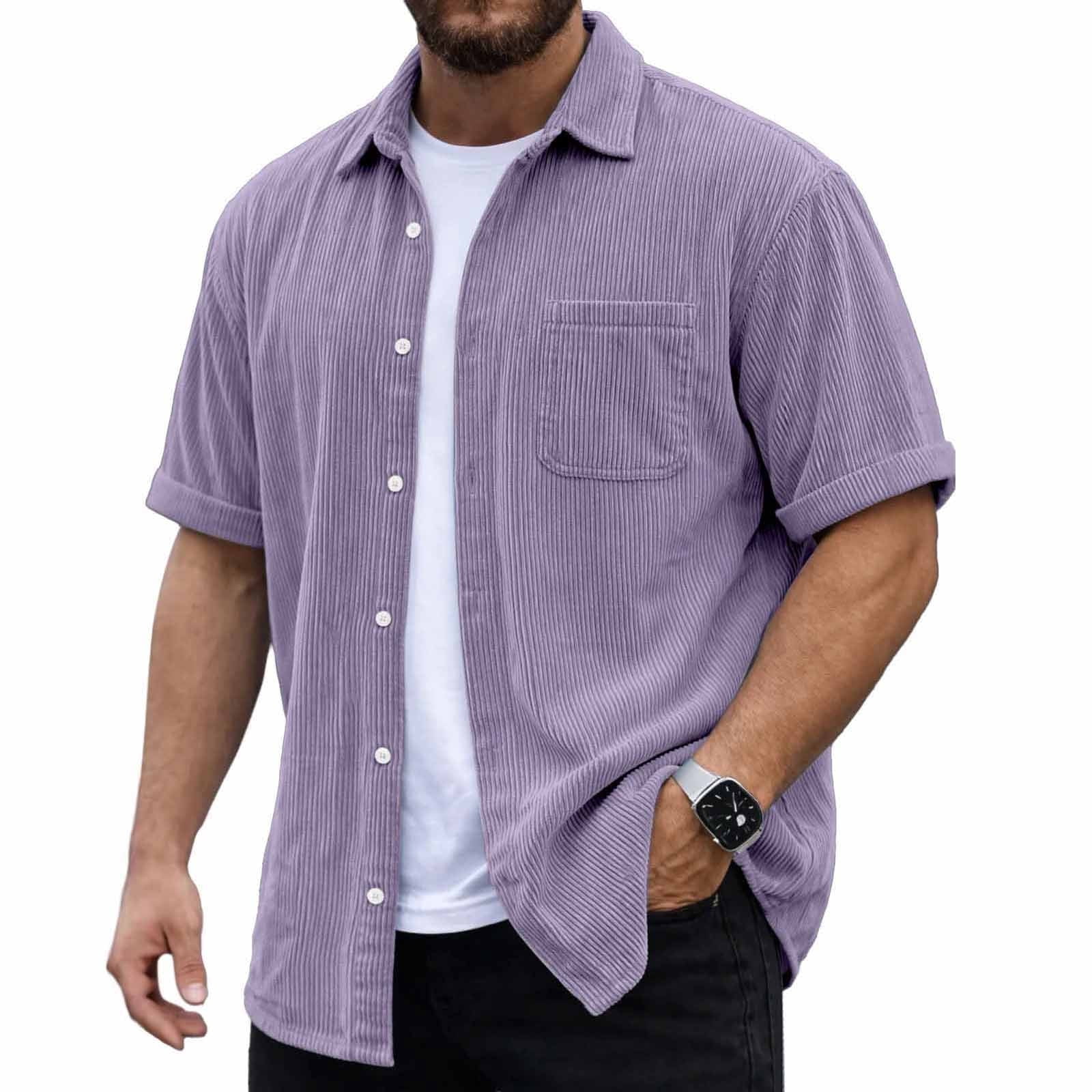 Cheytotty Mens Pocket Lapel Shirt, Solid Color Short Sleeve, Button ...
