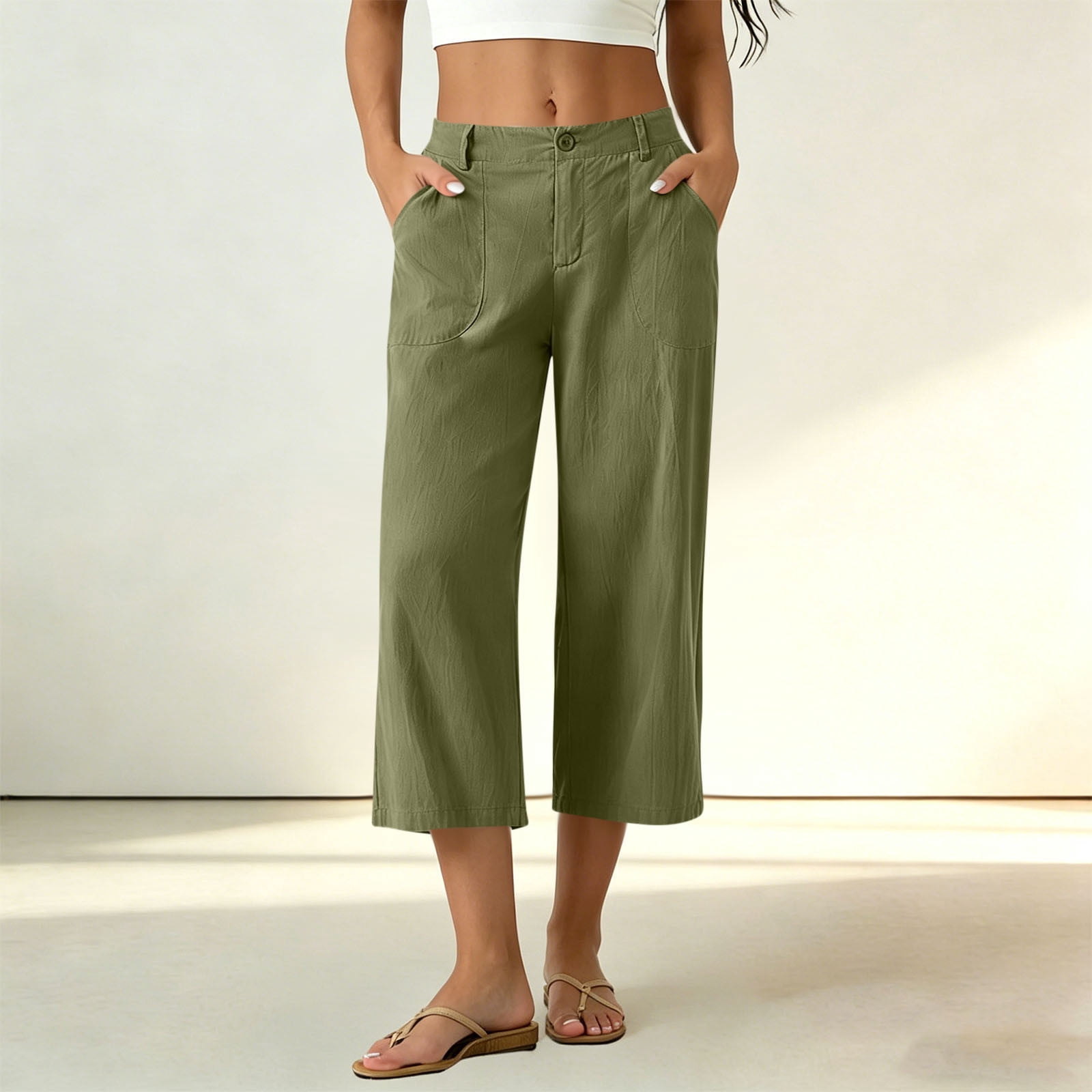 Cheytotty Women's Linen Trousers, High Waist Loose Pocket, Solid Color ...