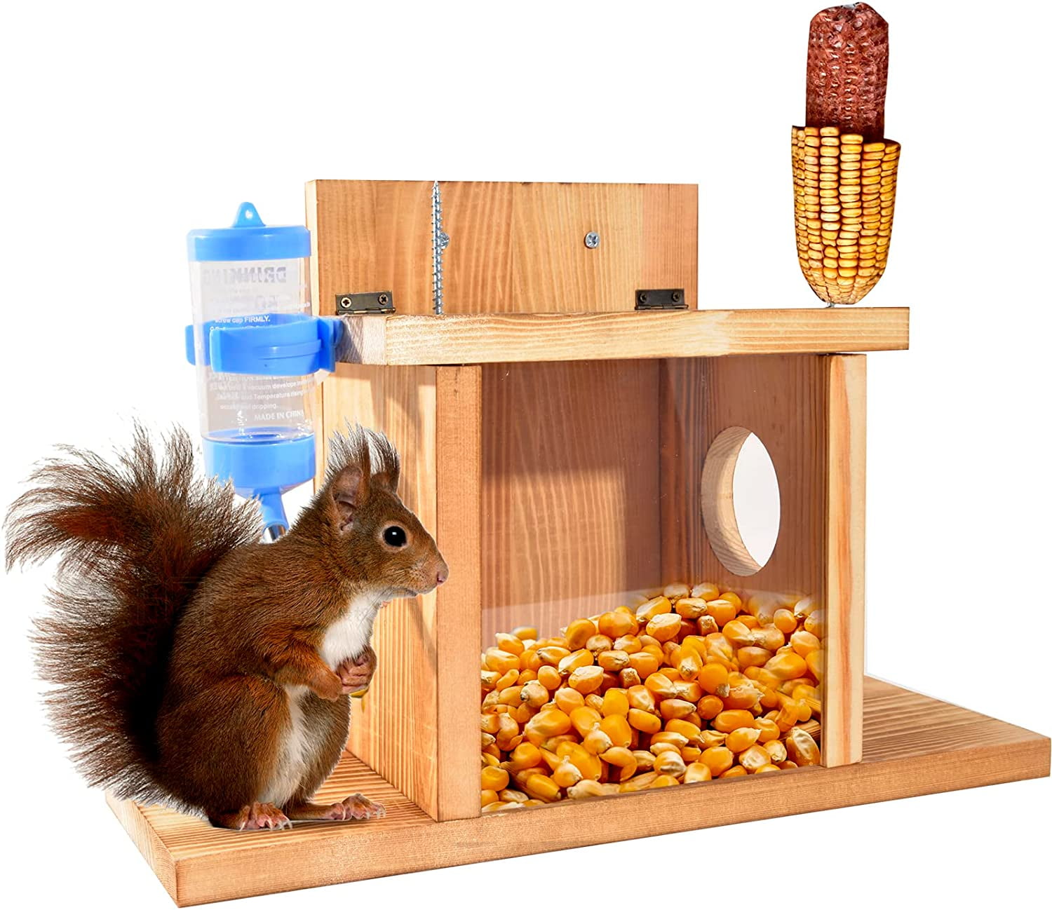 ChezMax Squirrel Feeder with Auto Water Bottle for Outside Winter ...