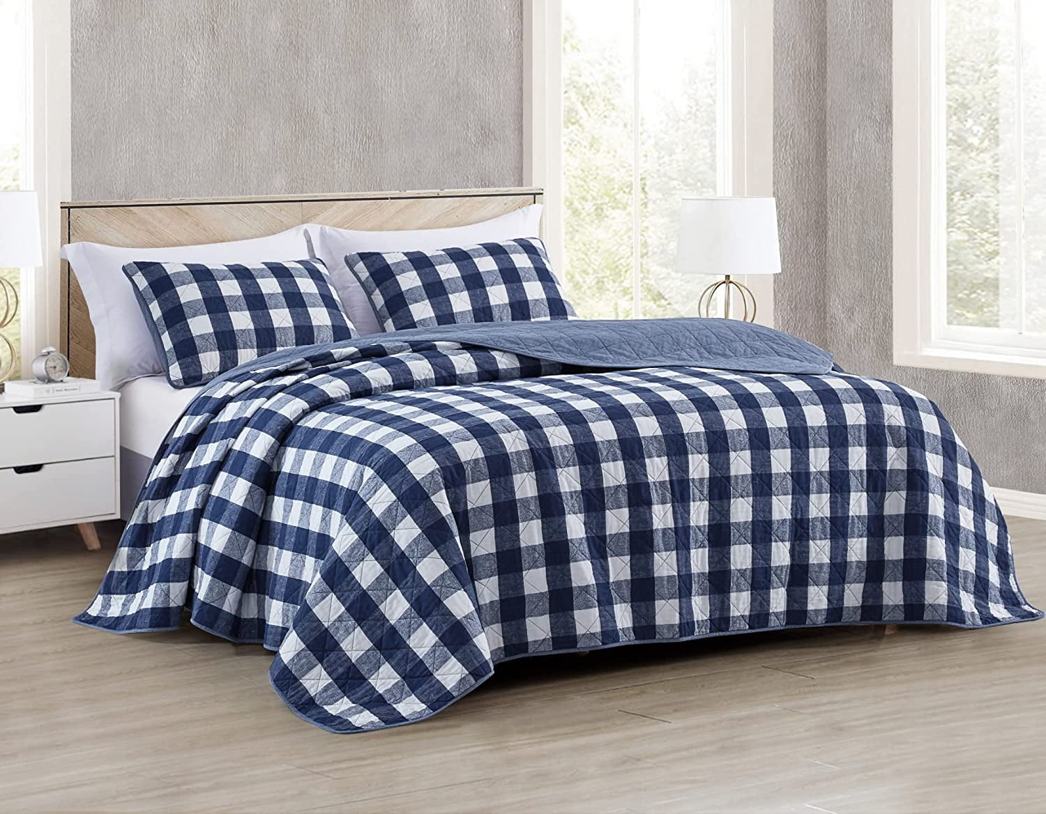 Chezmoi Collection 2-Piece Pre-Washed Buffalo Check Plaid Cotton Quilt ...