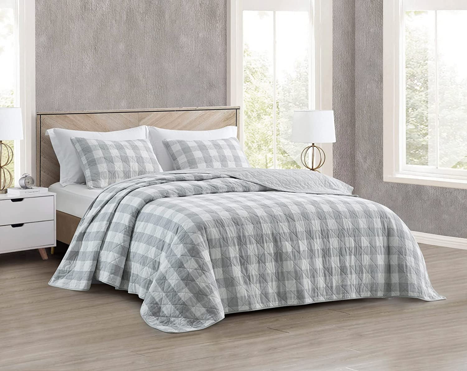 Chezmoi Collection 3-Piece Buffalo Check Plaid Cotton Quilt Reversible ...