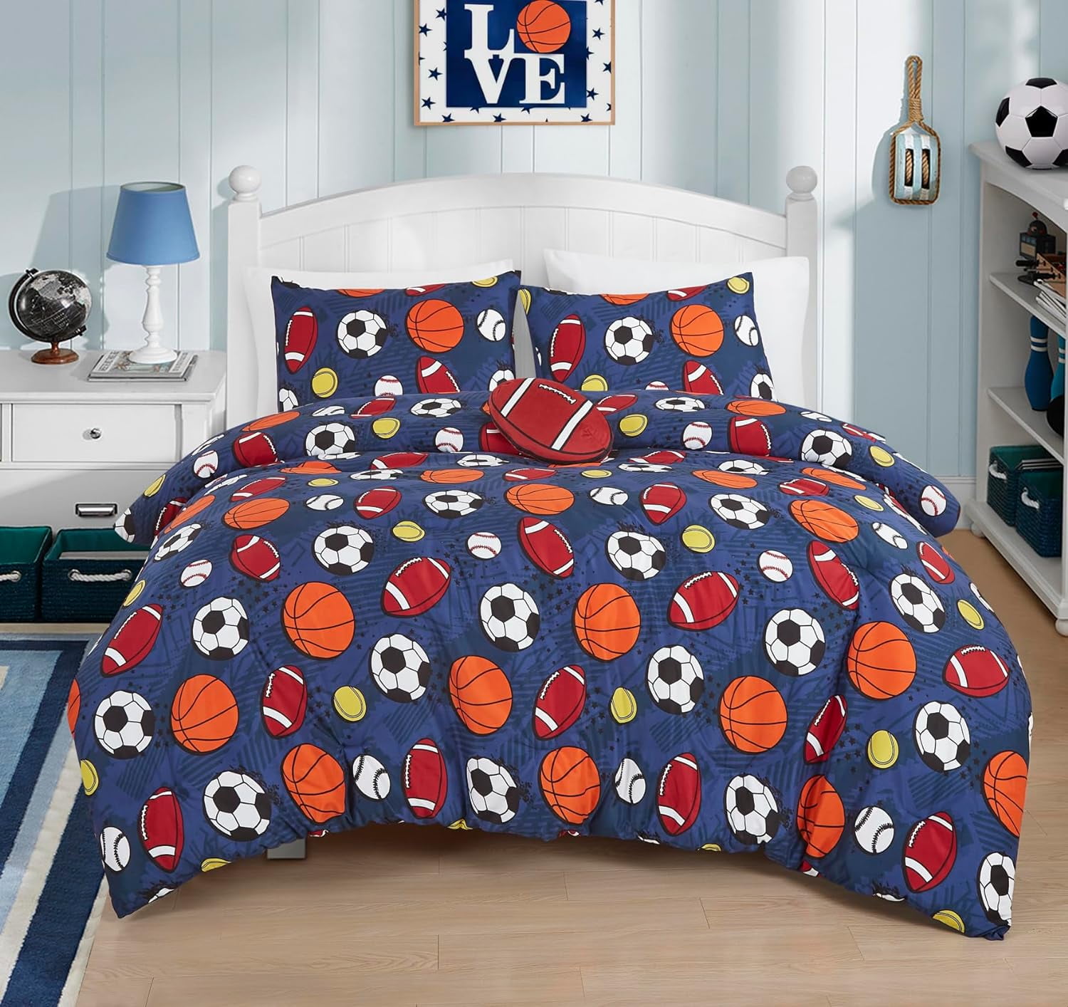 Chezmoi Collection 3-Piece Kids Sports Balls Bedding Comforter Set Twin ...