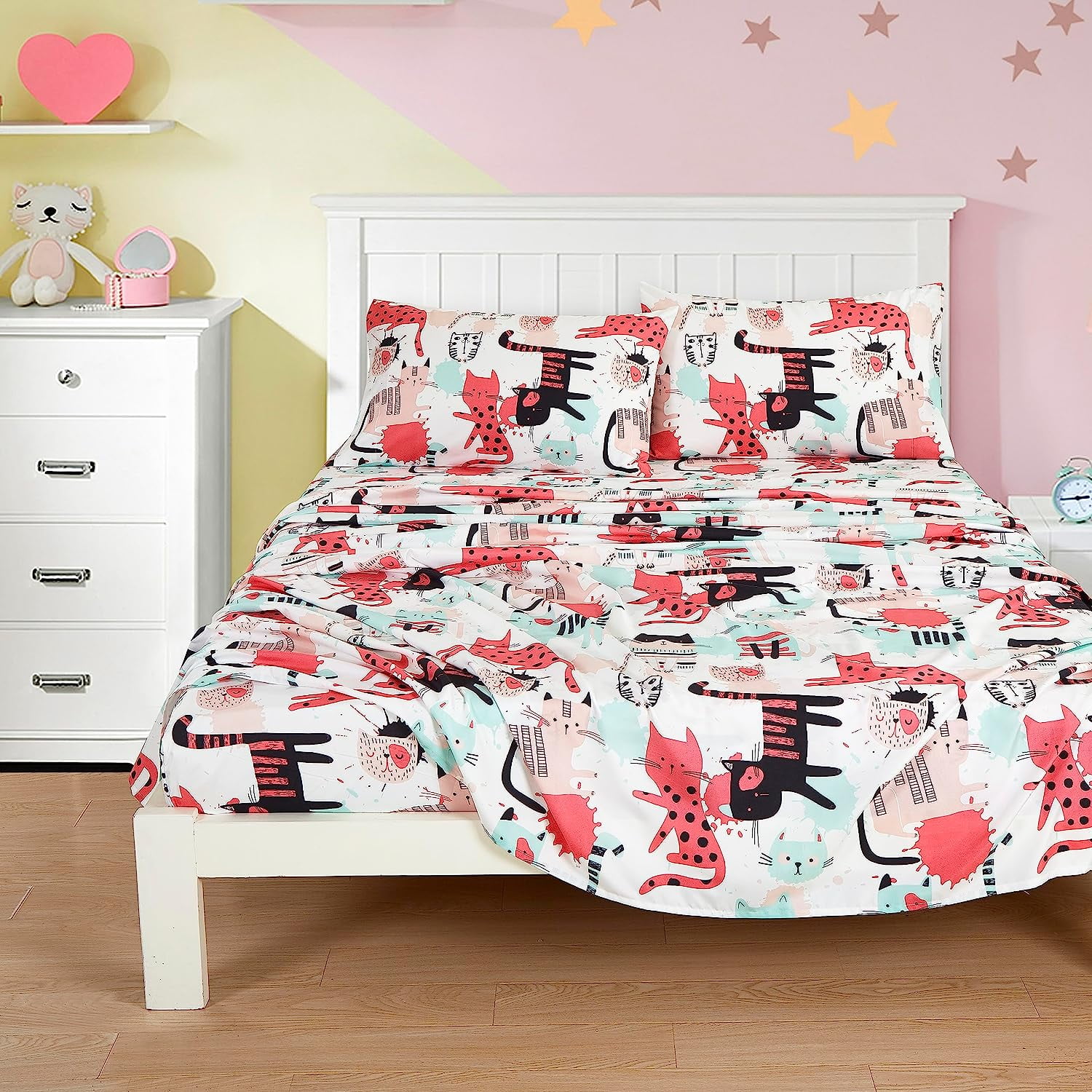 Chezmoi Collection 3-Piece Kids/Teens Cartoon Cats Sheet Set - Soft ...