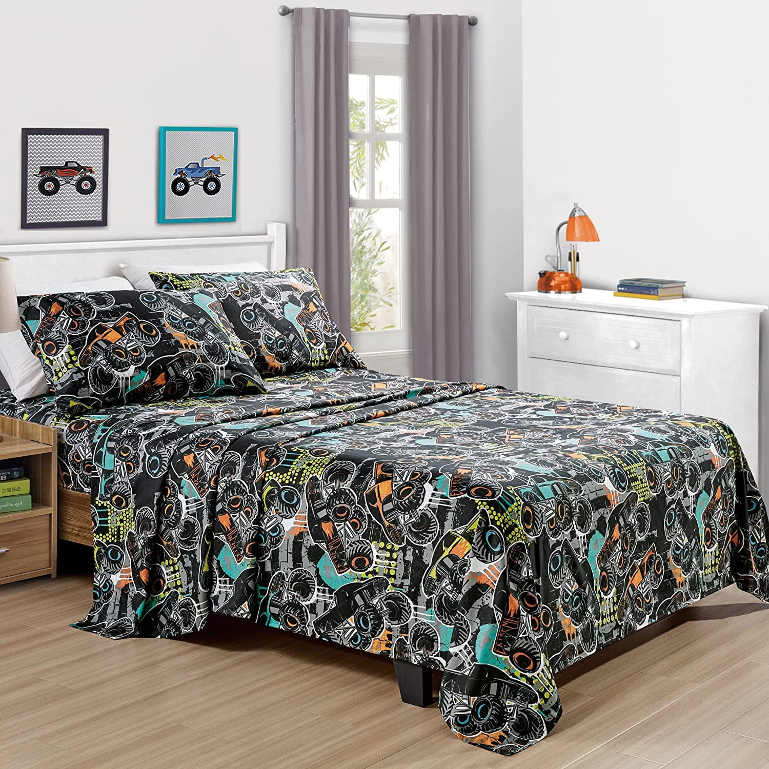 Chezmoi Collection 3-Piece Twin Size Monster Trucks Sheet Set - Soft ...