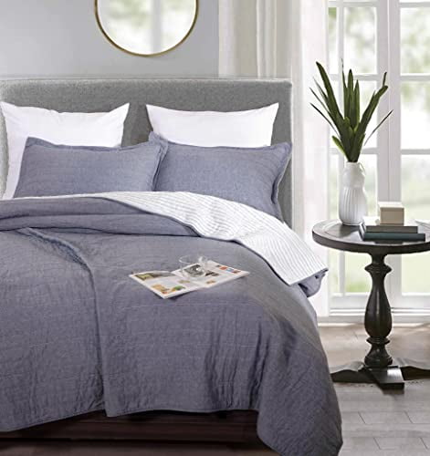 Chezmoi Collection 3-Piece Light Denim Soft Yarn Dyed Cotton Chambray ...