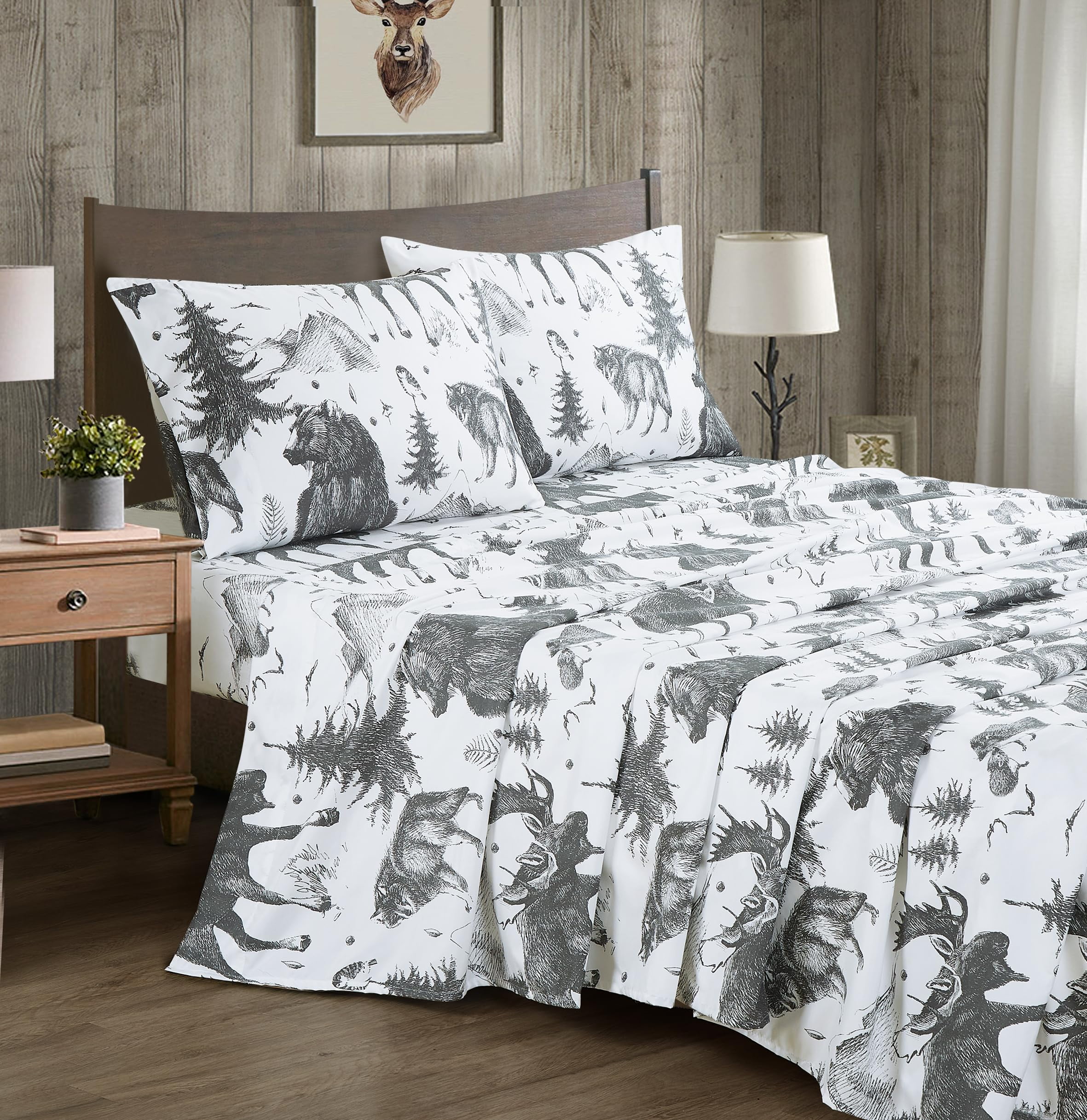 Chezmoi Collection 3-Piece Lodge Sheet Set Twin Size, White Gray Black ...