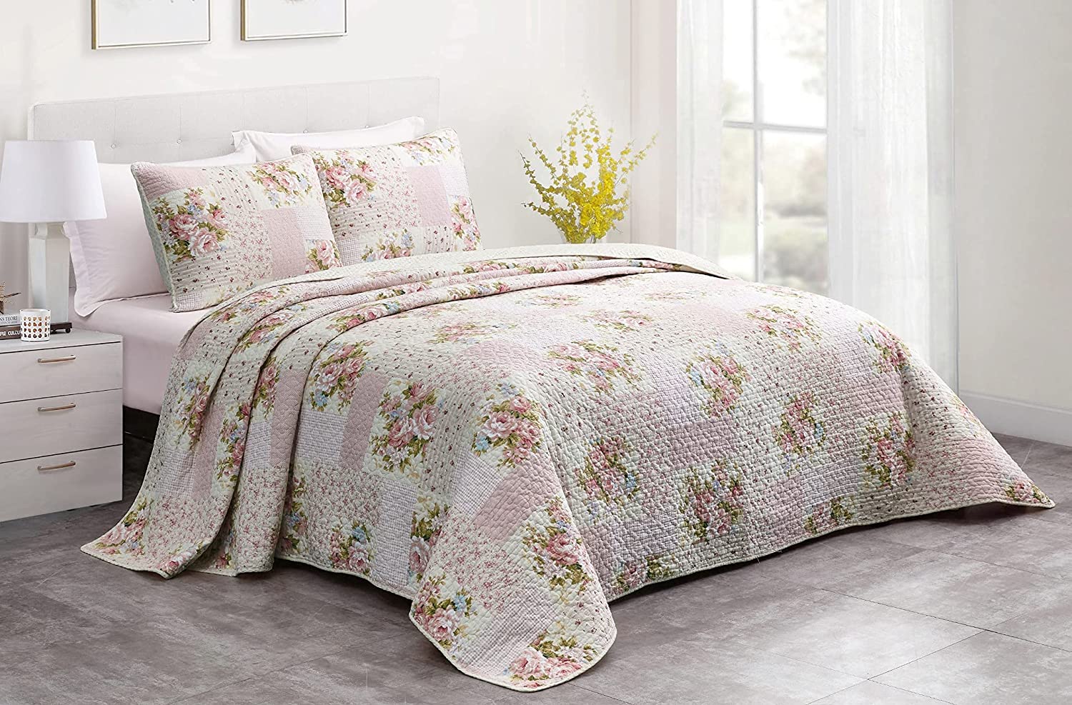 Chezmoi Collection Contemporary 7-Piece Luxury Flocked Floral Fabric ...