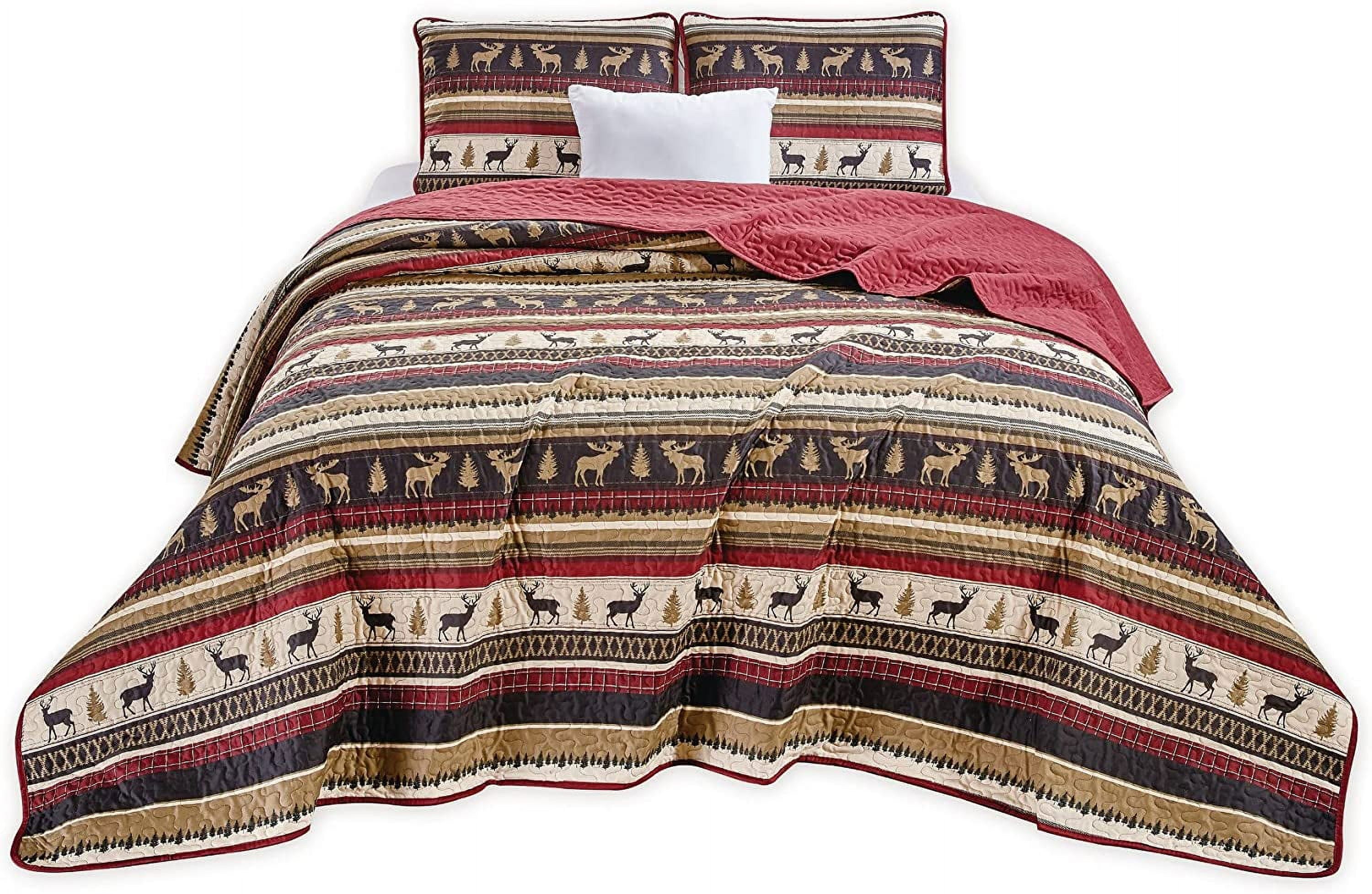 Chezmoi Collection 3-Piece Rustic Lodge Quilt Set Forest Wildlife Moose ...