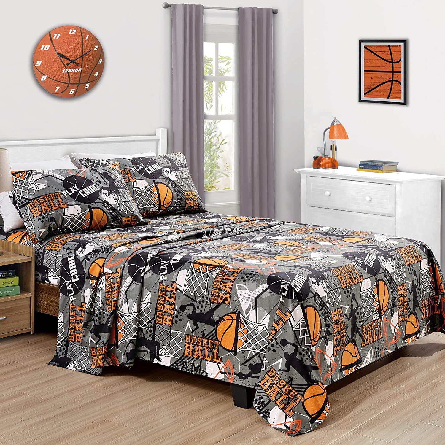 Chezmoi Collection 4-Piece Kids/Teens Basketball Sheet Set - Soft ...