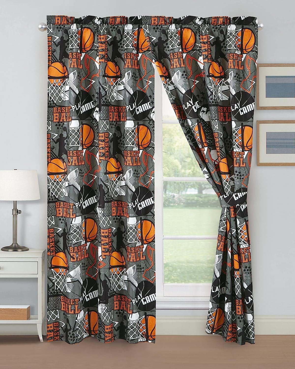 Chezmoi Collection 4-Piece Kids/Teens Basketball Window Curtain Set ...
