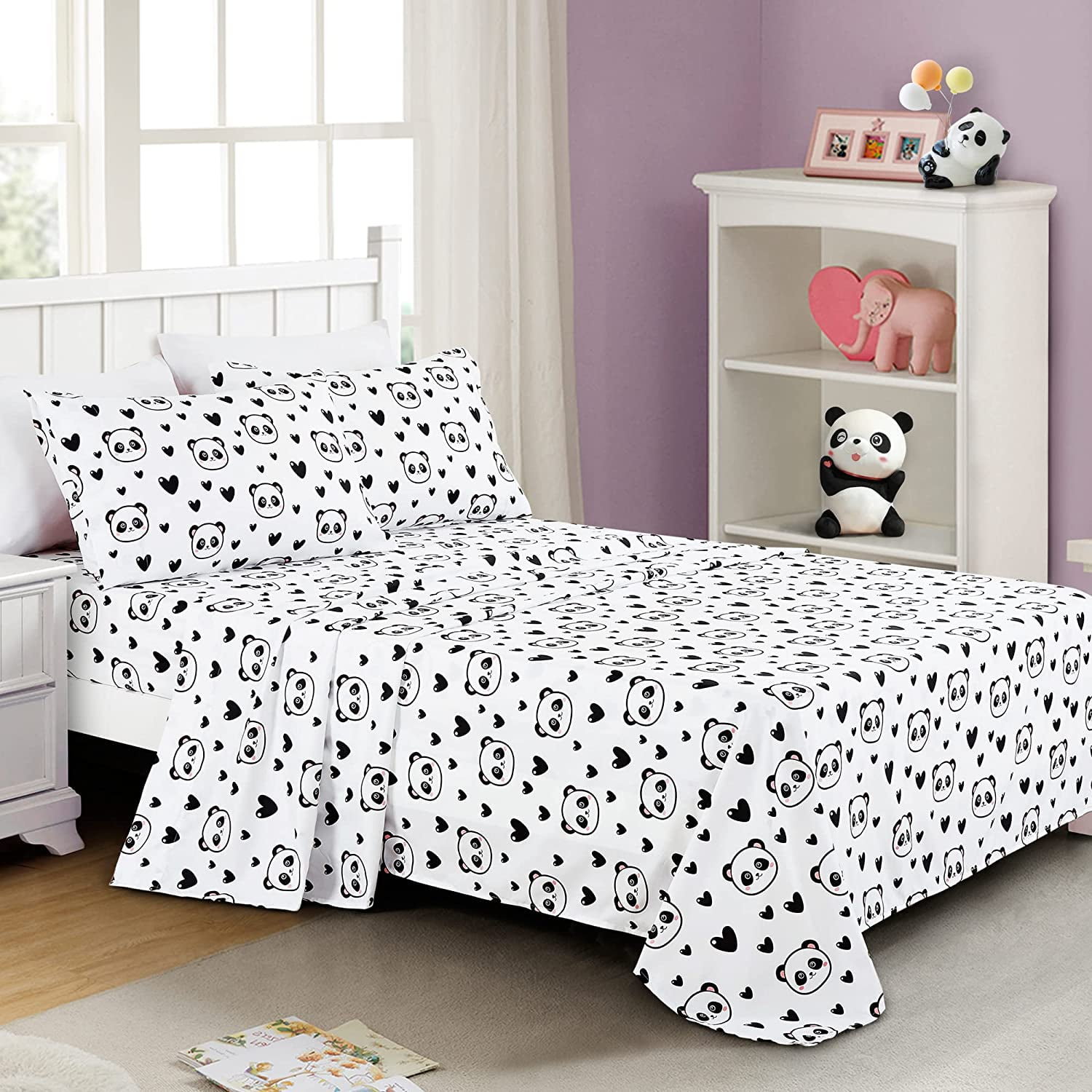 Chezmoi Collection 4-Piece Kids/Teens Panda Love Sheet Set - Soft ...