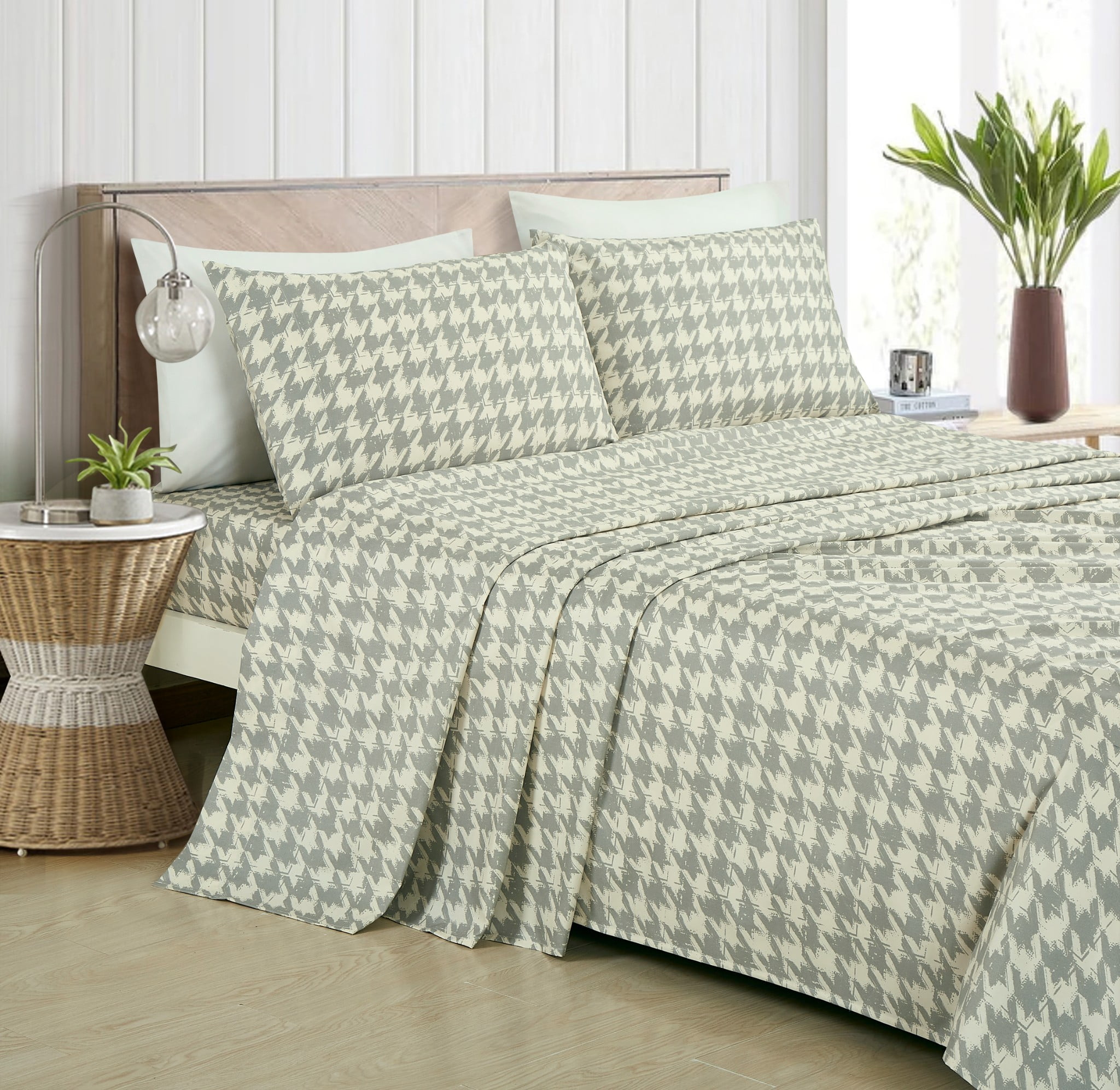 Chezmoi Collection 4-Piece Lodge Plaid Sheet Set California King, Gray ...