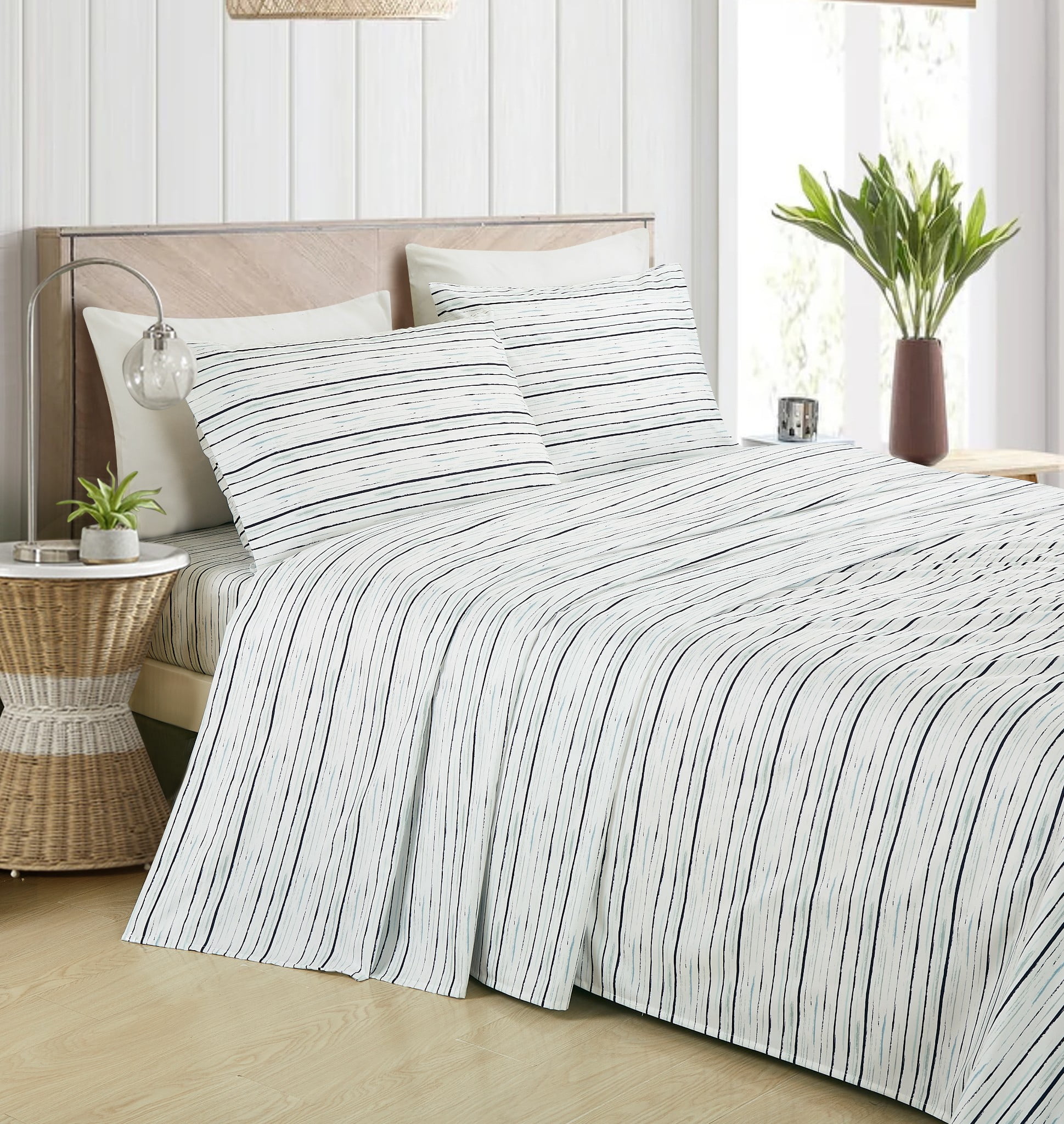 Chezmoi Collection 4-Piece Lodge Striped Sheet Set Queen, Multicolor ...
