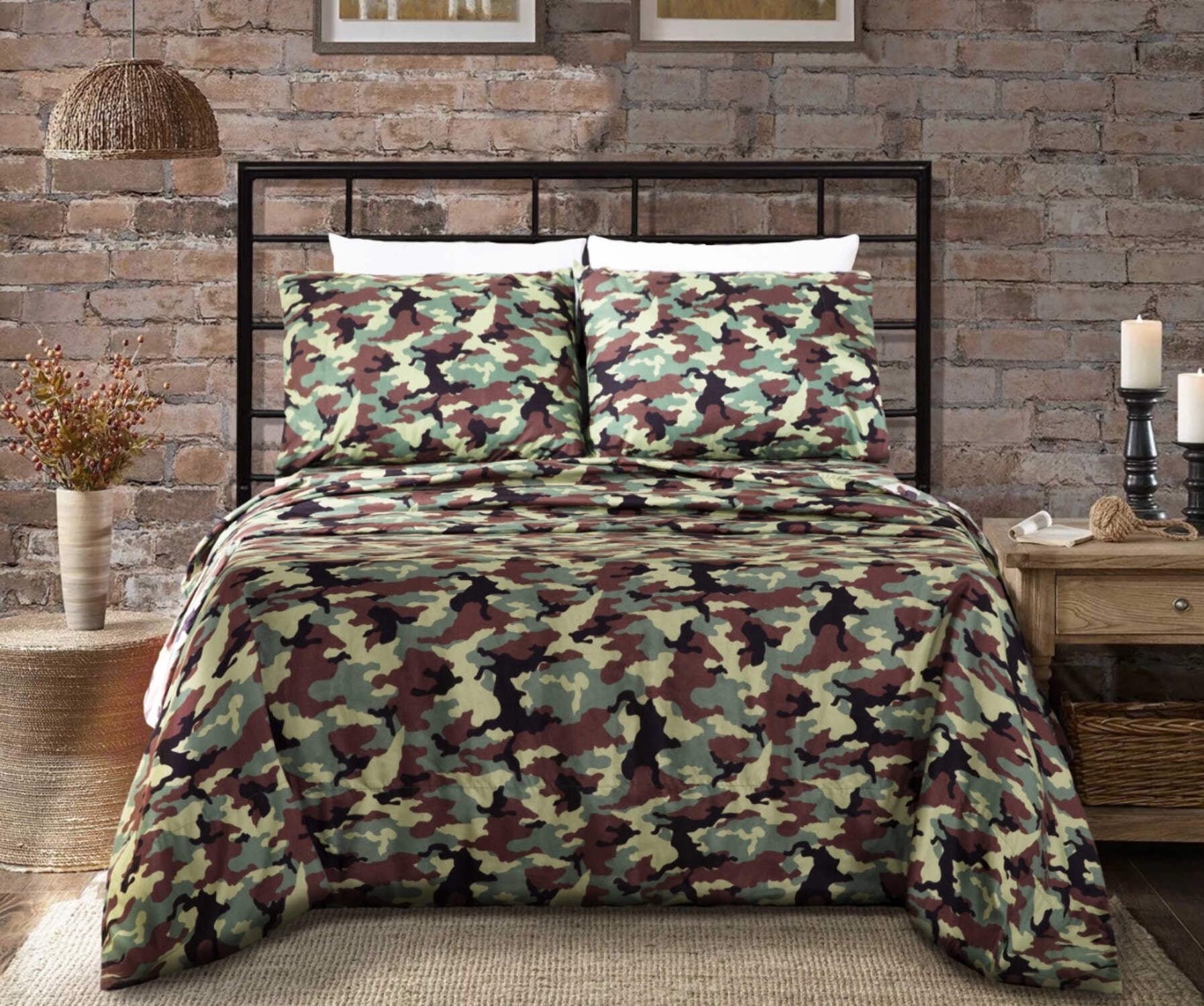Chezmoi Collection 4-Piece Military Camouflage Sheet Set, Army Green ...