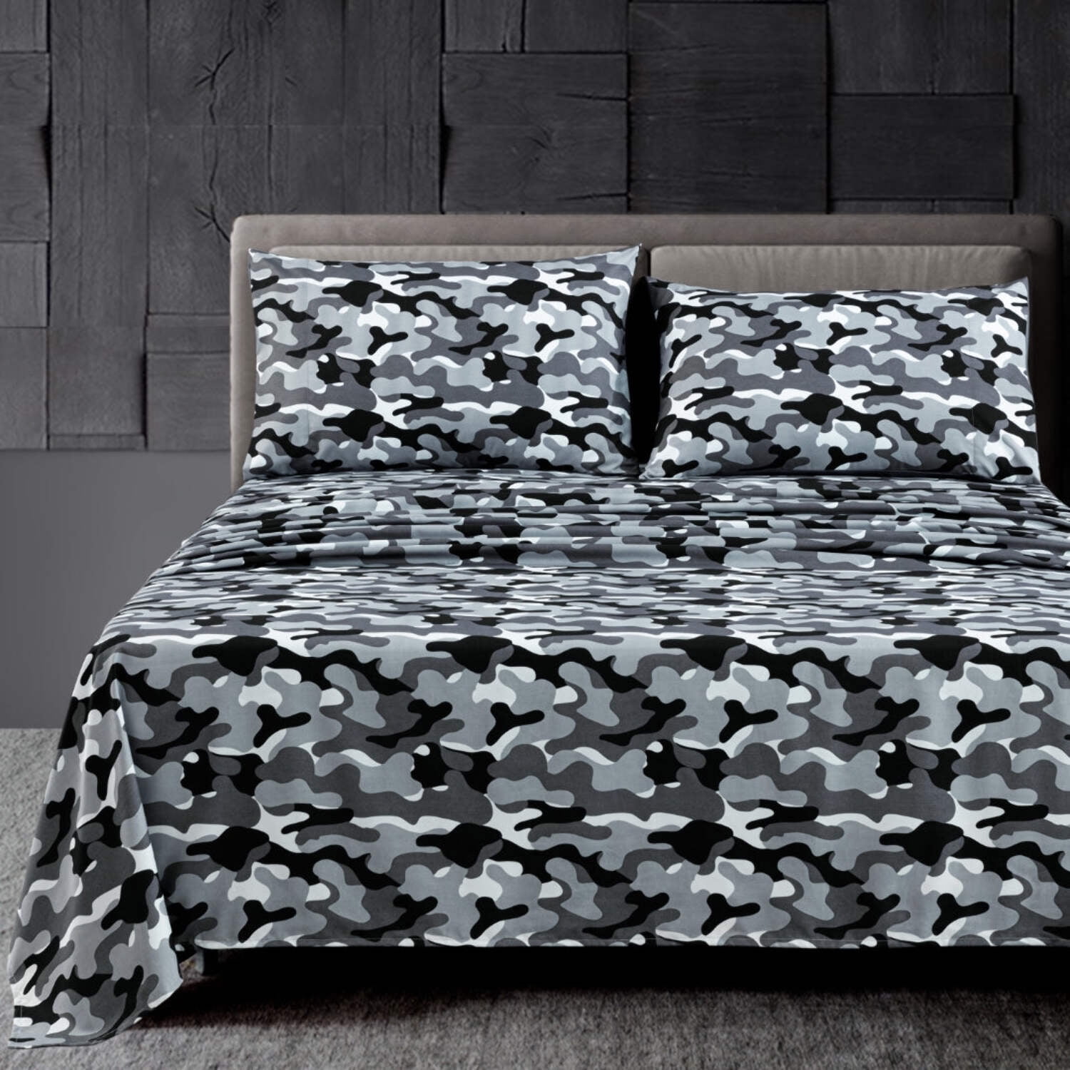 Chezmoi Collection 4-Piece Military Camouflage Sheet Set, Black Gray ...