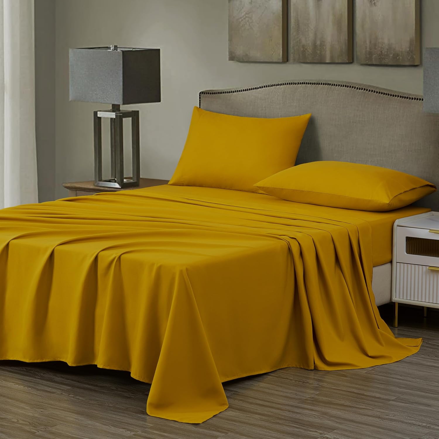 Chezmoi Collection 4-Piece Mustard Yellow Sheet Set King Size, 110GSM ...