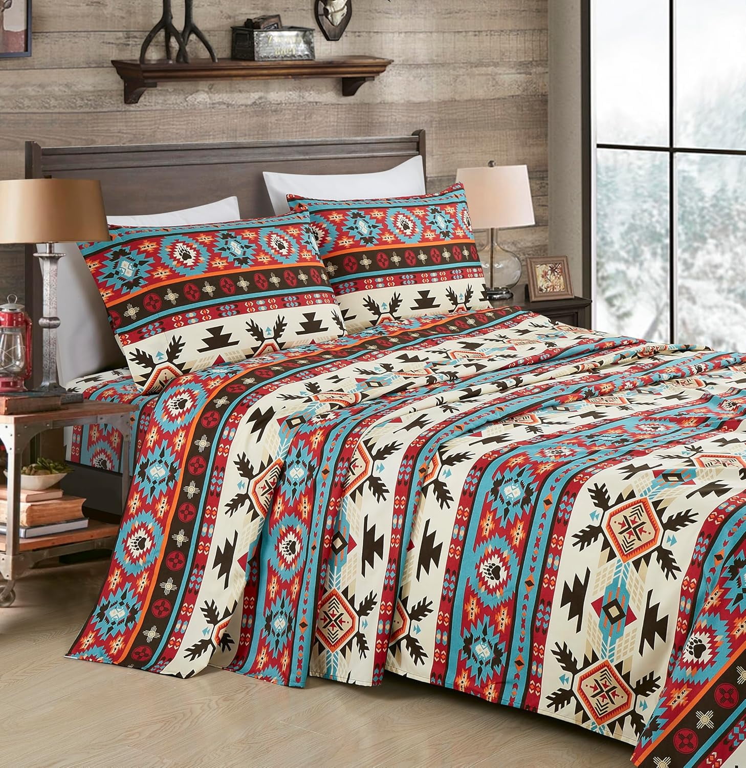 Chezmoi Collection 4-Piece Southwestern Geometric Motif Sheet Set Full ...