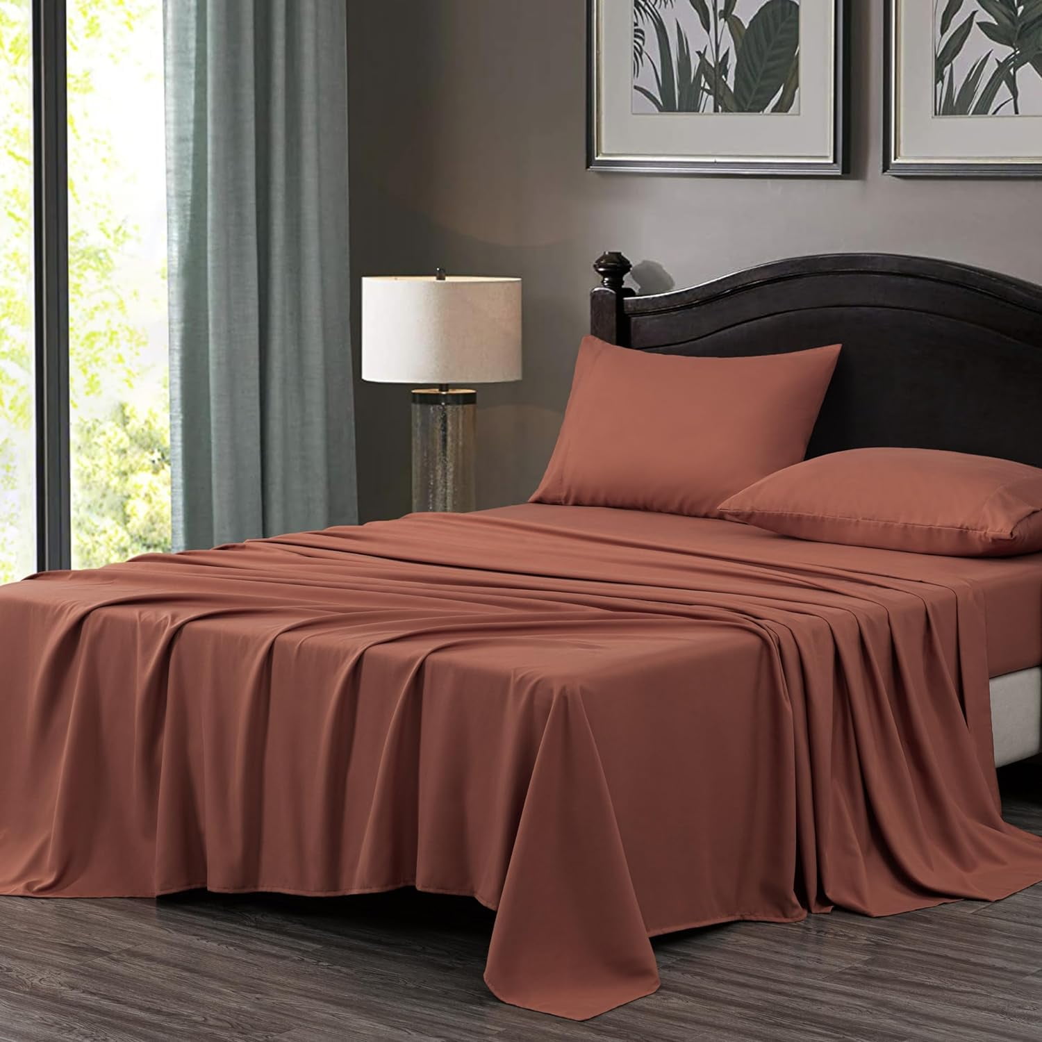 Chezmoi Collection 4-Piece Terracotta Sheet Set King Size, 110GSM Peach ...